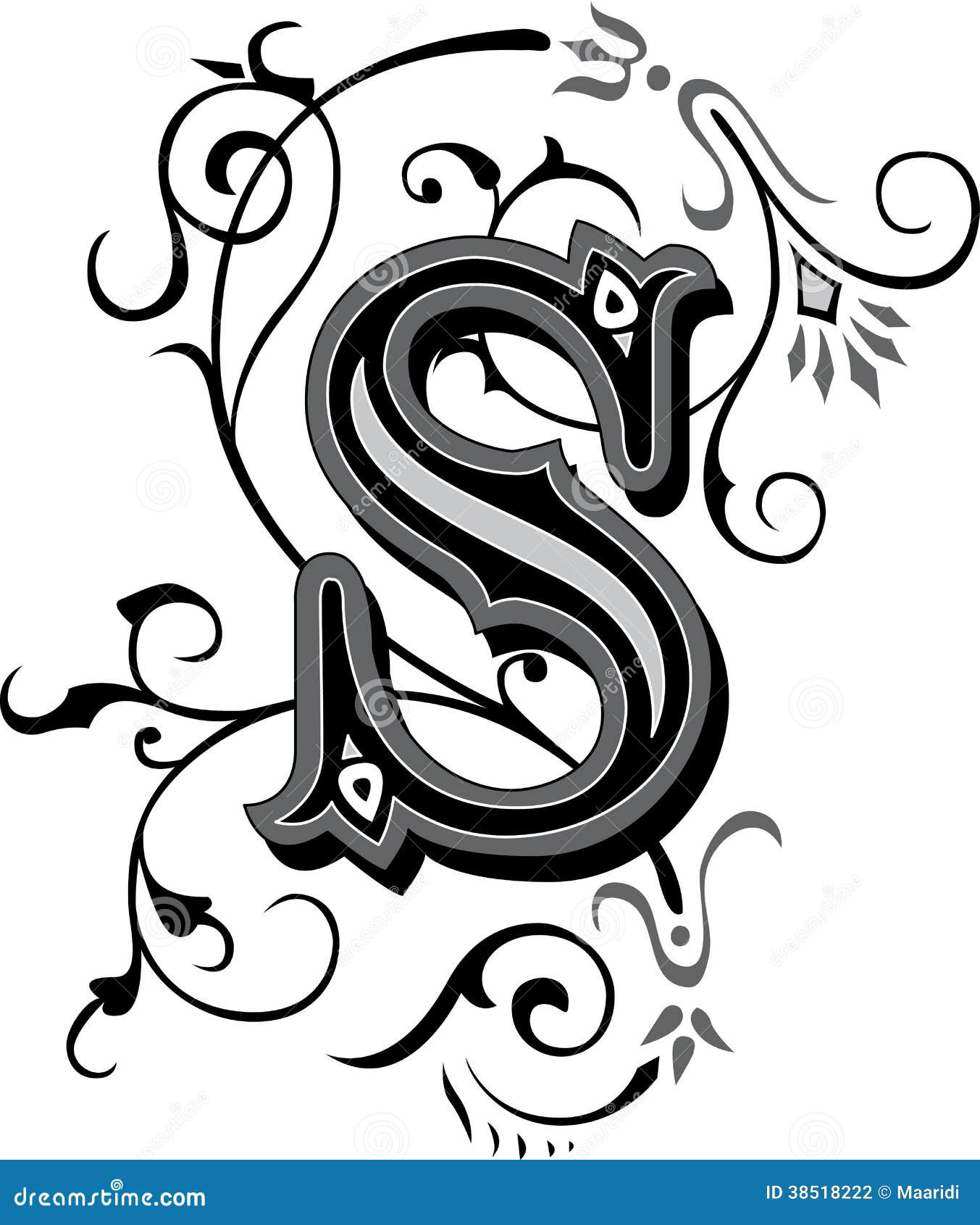 Ornamento bonito, letra S ilustração do vetor. Ilustração de ornamento ...