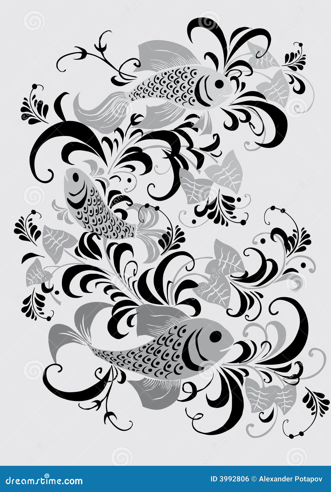 Ornamento grigio dei pesci illustrazione vettoriale. Illustrazione di ...