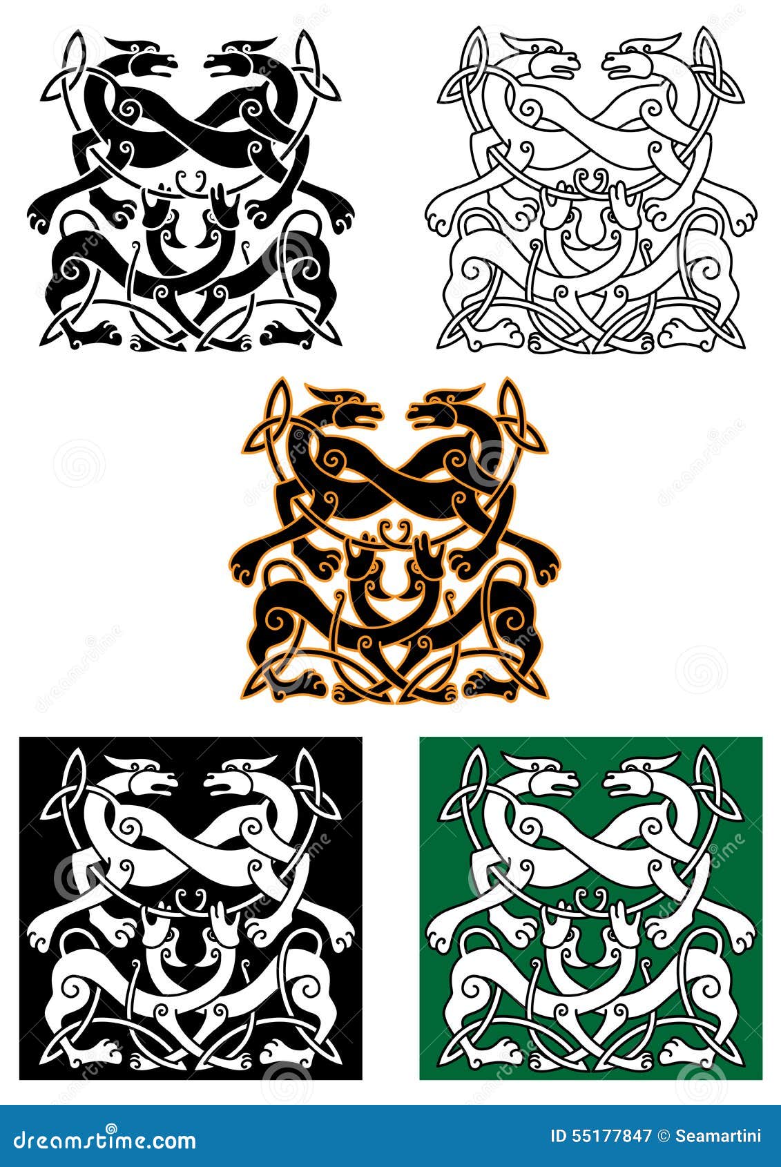 Ornamento Tradicional Dos Animais Míticos Celtas Ilustração do Vetor ...