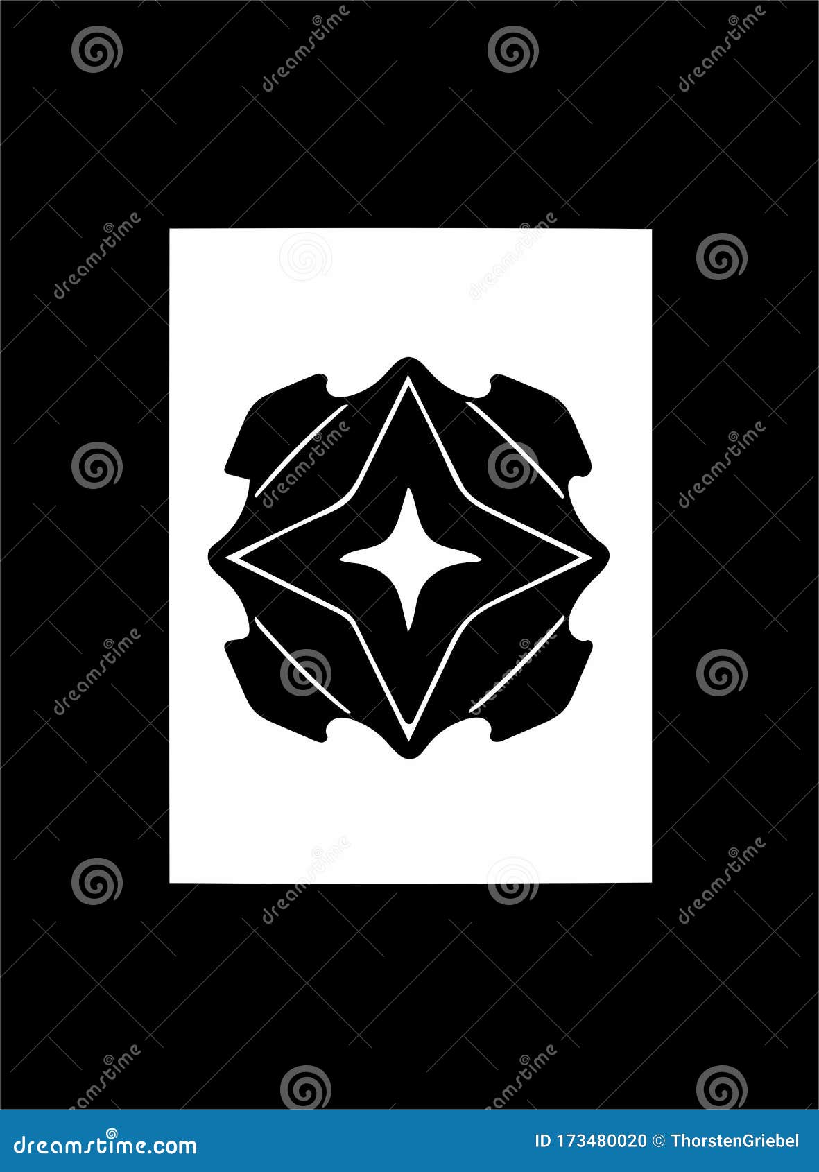 Ornate Abstract Black Symbol on White Background and Black Frame Stock ...