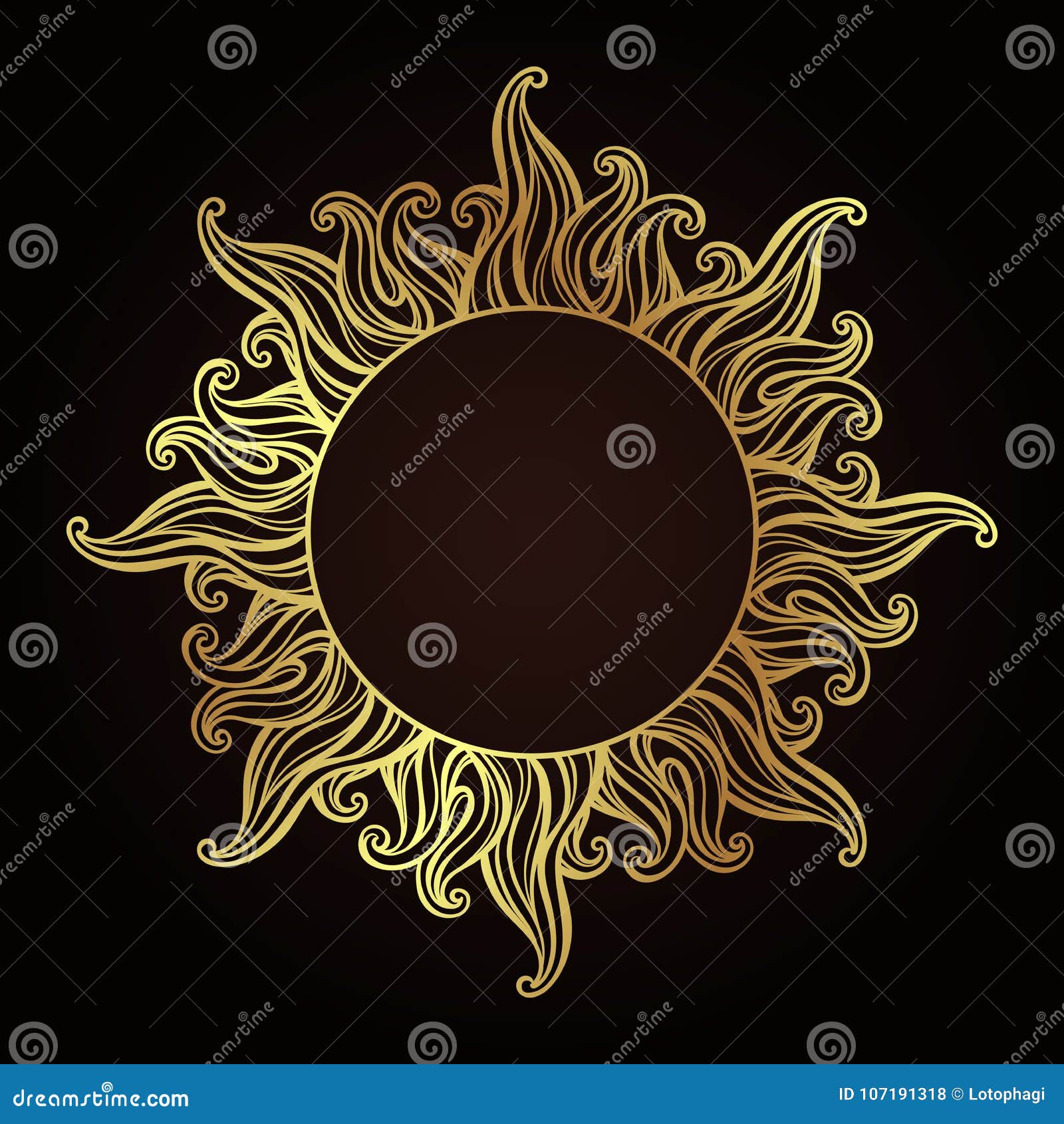 Ornate Antique Gold Etching Style Frame in a Shape of Sun Stock Vector ...
