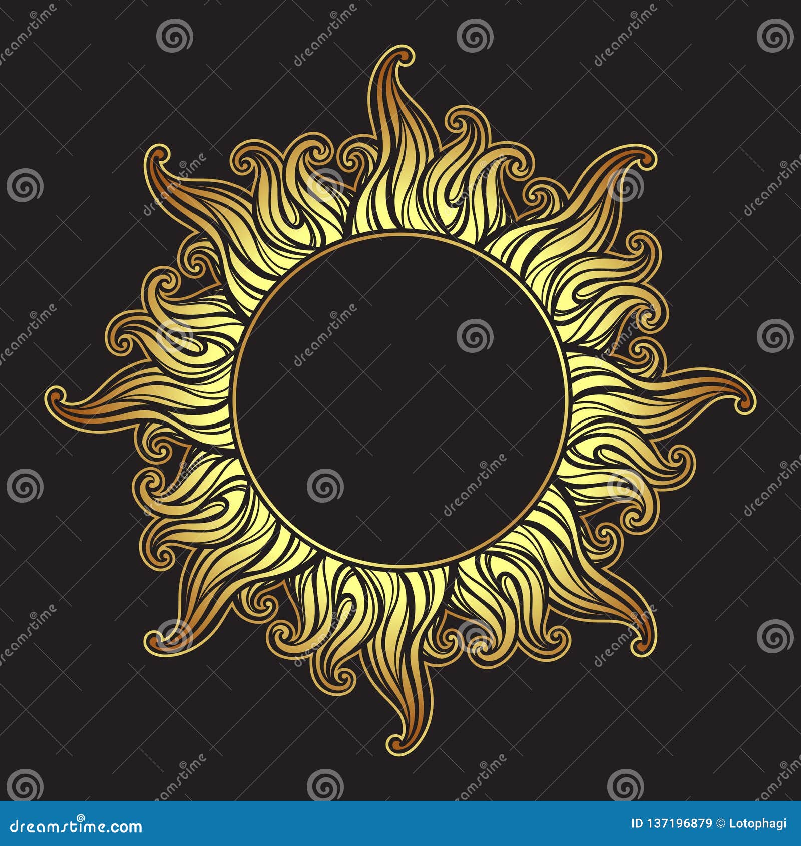 Ornate Antique Gold Etching Style Frame in a Shape of Sun Rays Hand ...