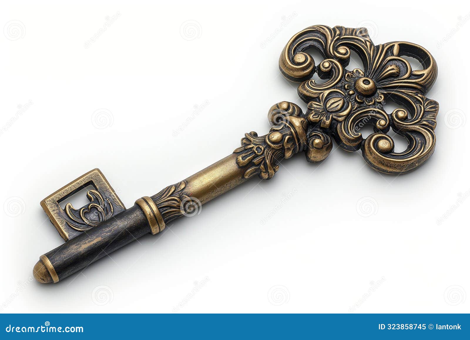 Ornate Antique Key with Intricate Details on a White Background Stock ...