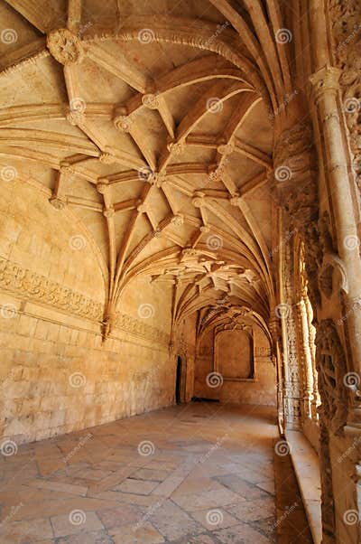 Ornate Arched Walkway Ceiling Stock Photo - Image of lisbon, stonework ...