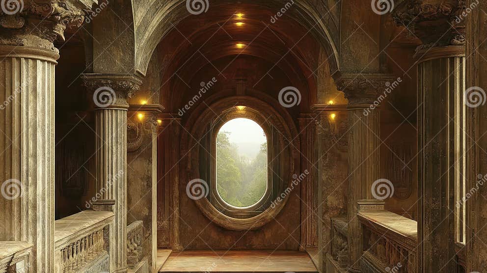 An Ornate Architectural Interior Featuring Arches, Columns, and a Large ...