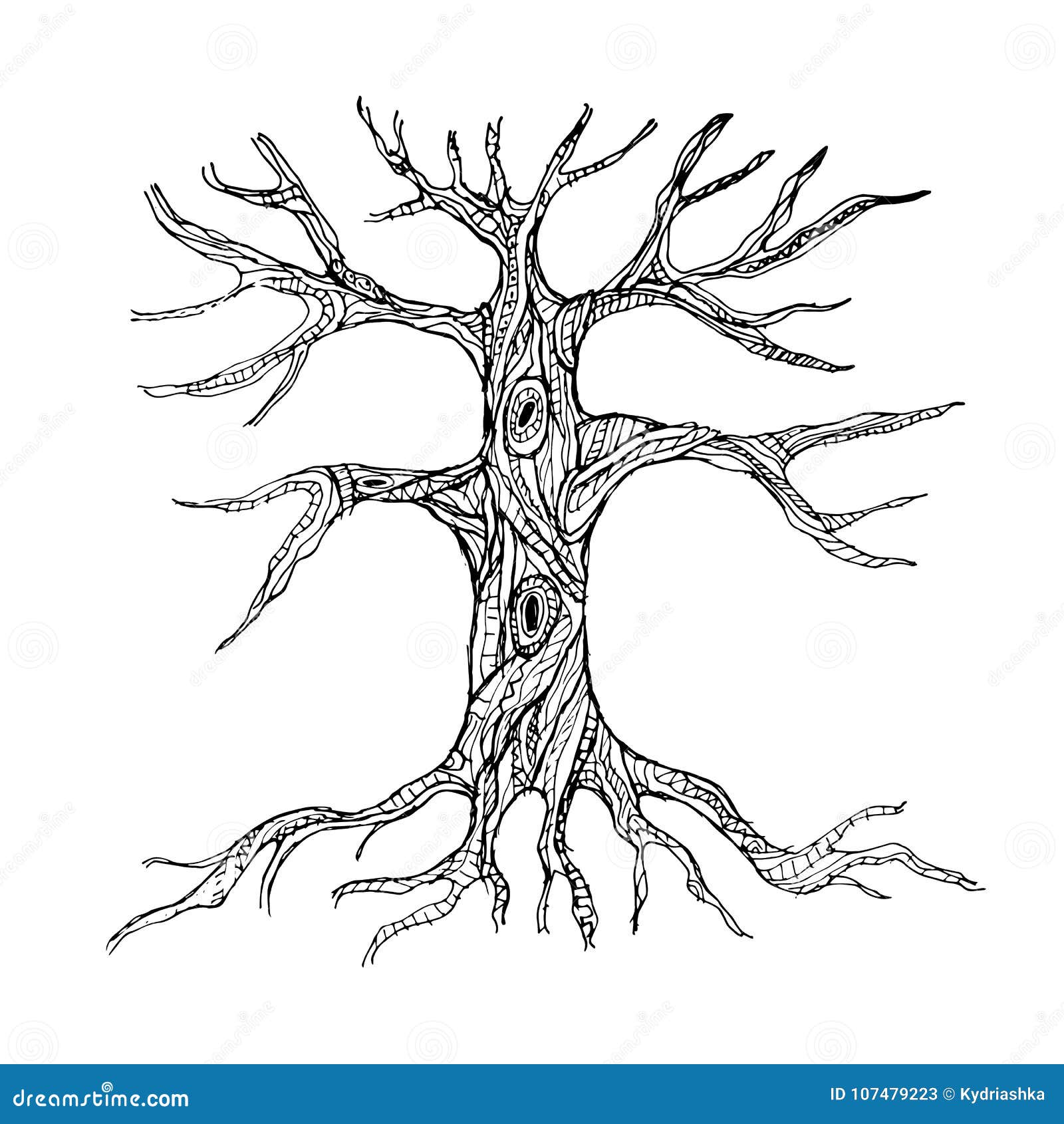Ornate Bare Tree Trunk With Roots Cartoon Vector | CartoonDealer.com ...