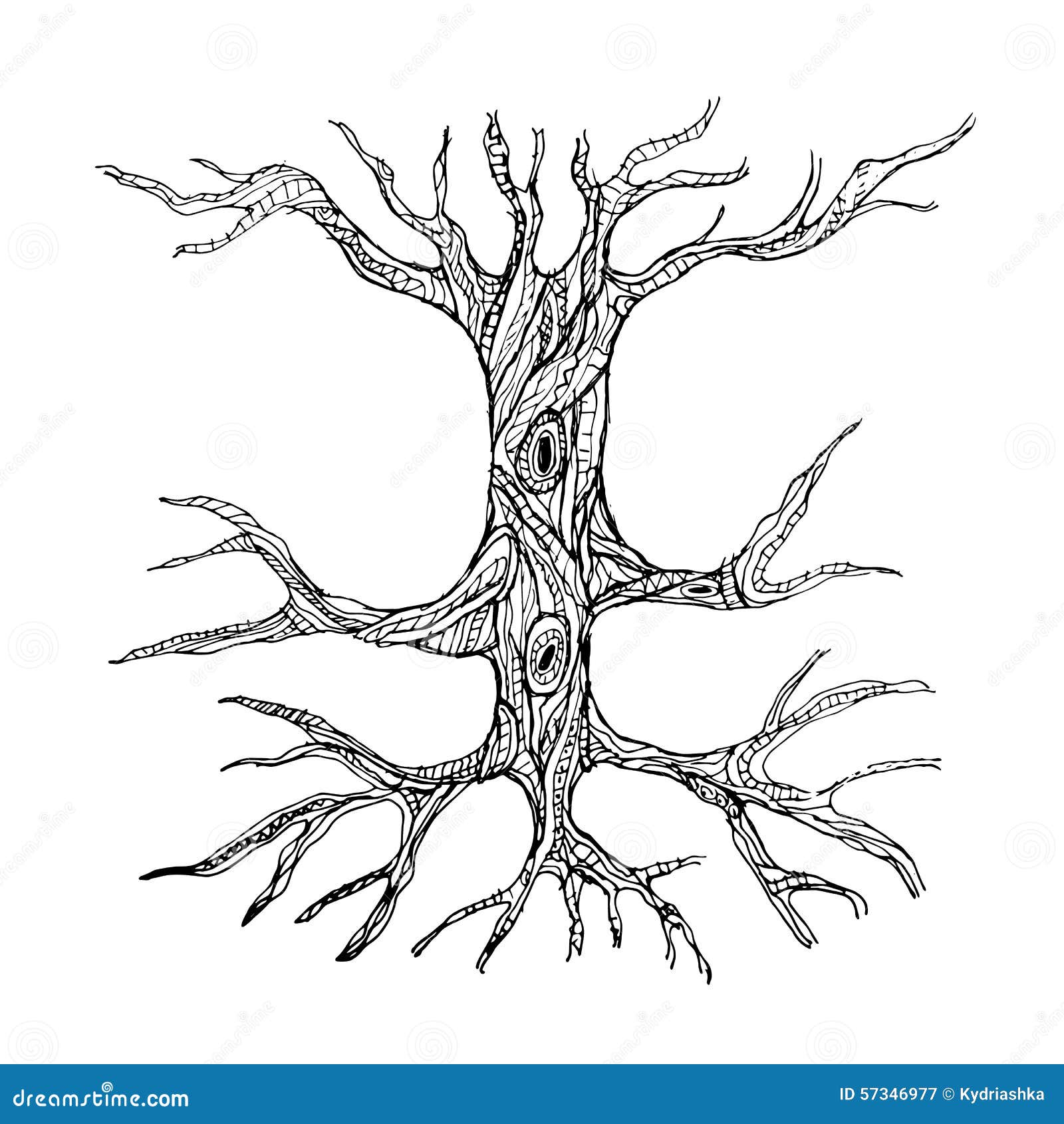 Ornate Bare Tree Trunk With Roots Cartoon Vector | CartoonDealer.com ...