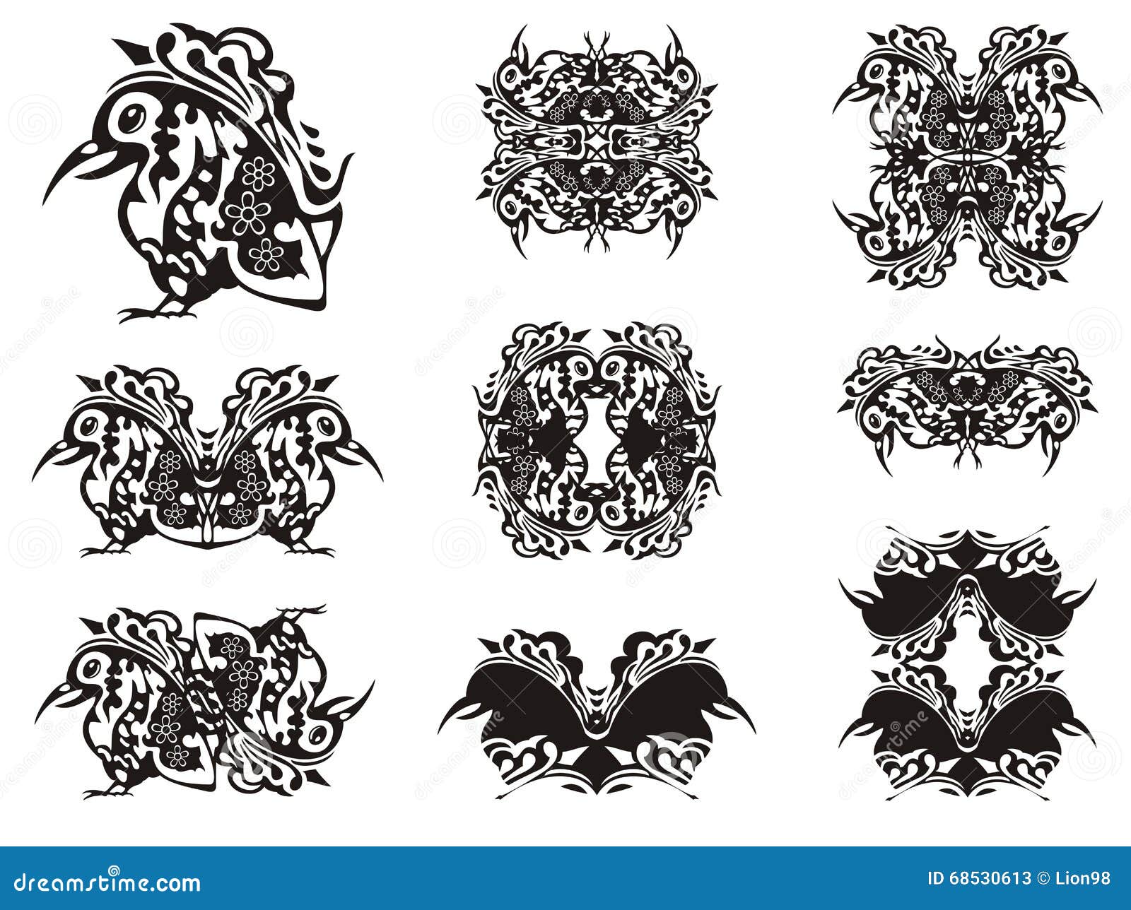 Ornate bird symbols stock vector. Illustration of double - 68530613