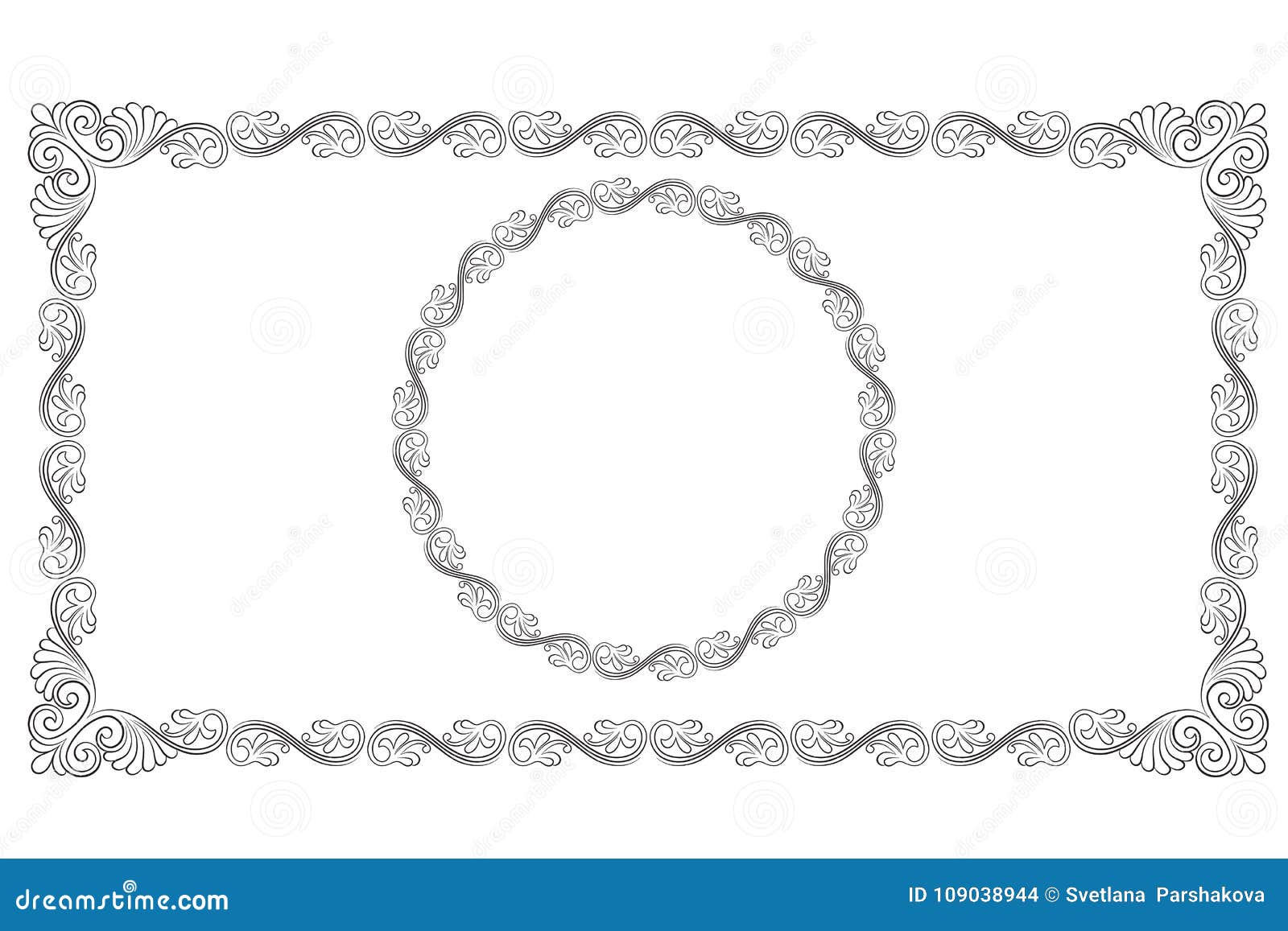 Ornate Black Rectangular and Round Frames Stock Vector - Illustration ...