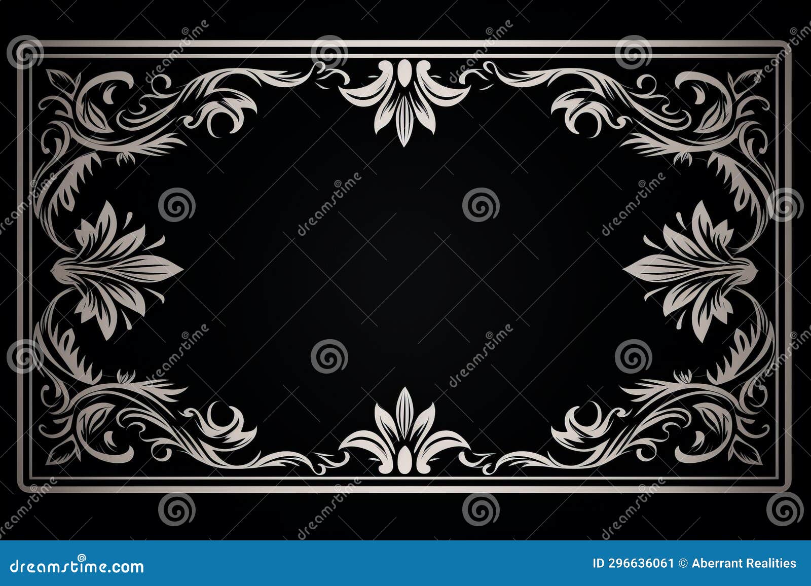 An Ornate Black and Silver Frame on a Black Background Stock ...