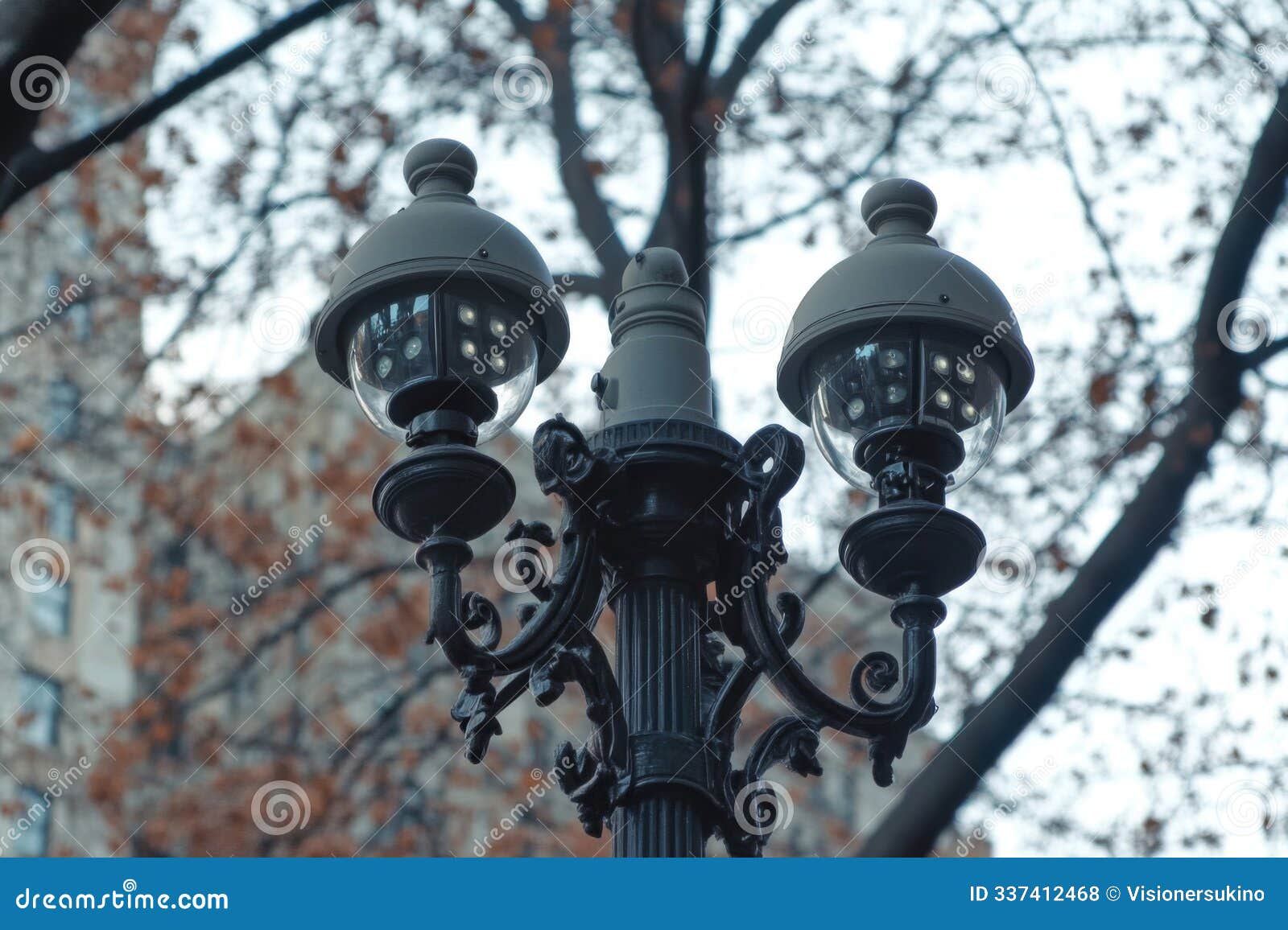 Ornate Black Street Lamp with Modern LED Lights Stock Illustration ...