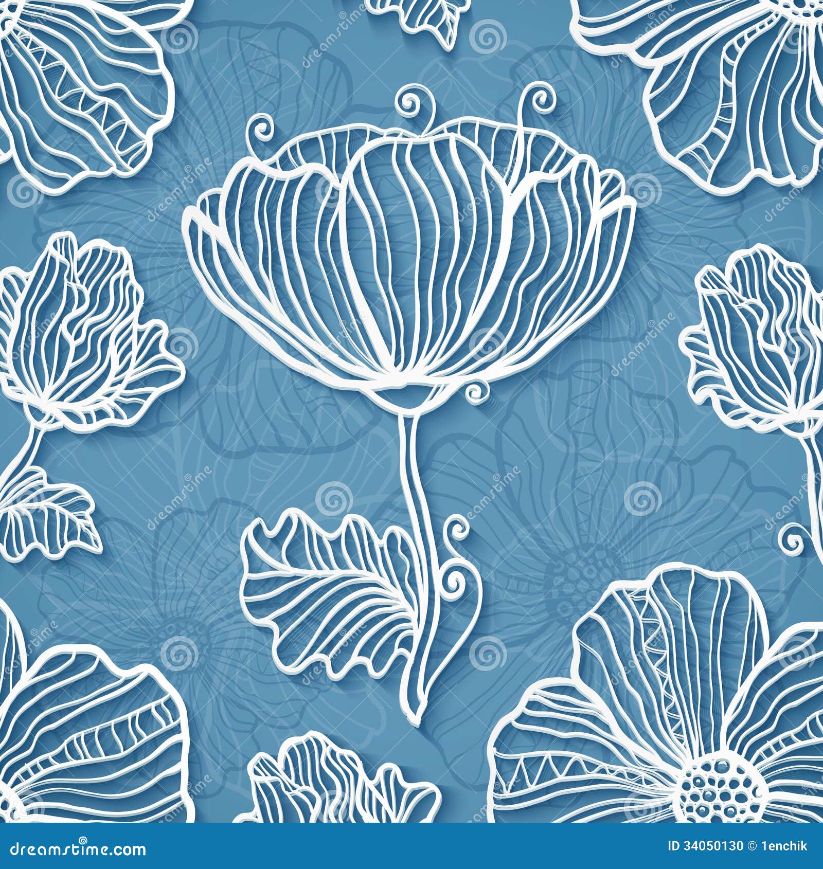 Ornate Blue Cutout Paper Floral Vector Background Stock Vector ...