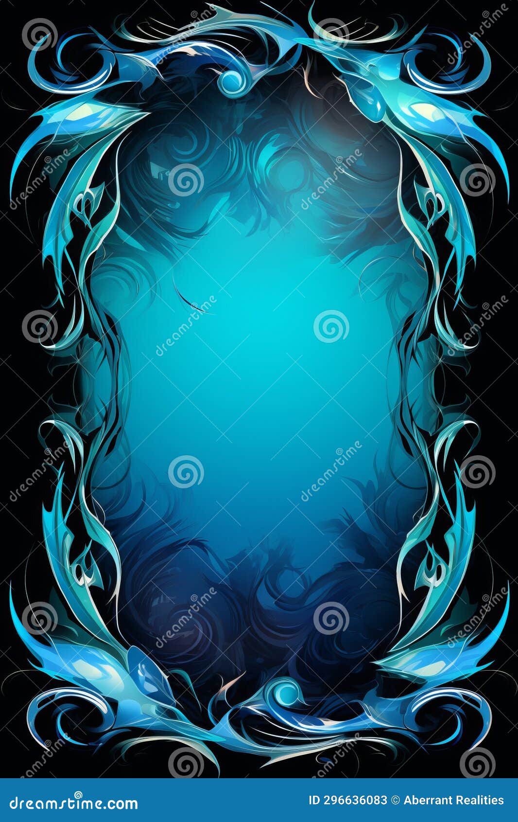 An Ornate Blue Frame with Swirls and Swirls on a Black Background Stock ...