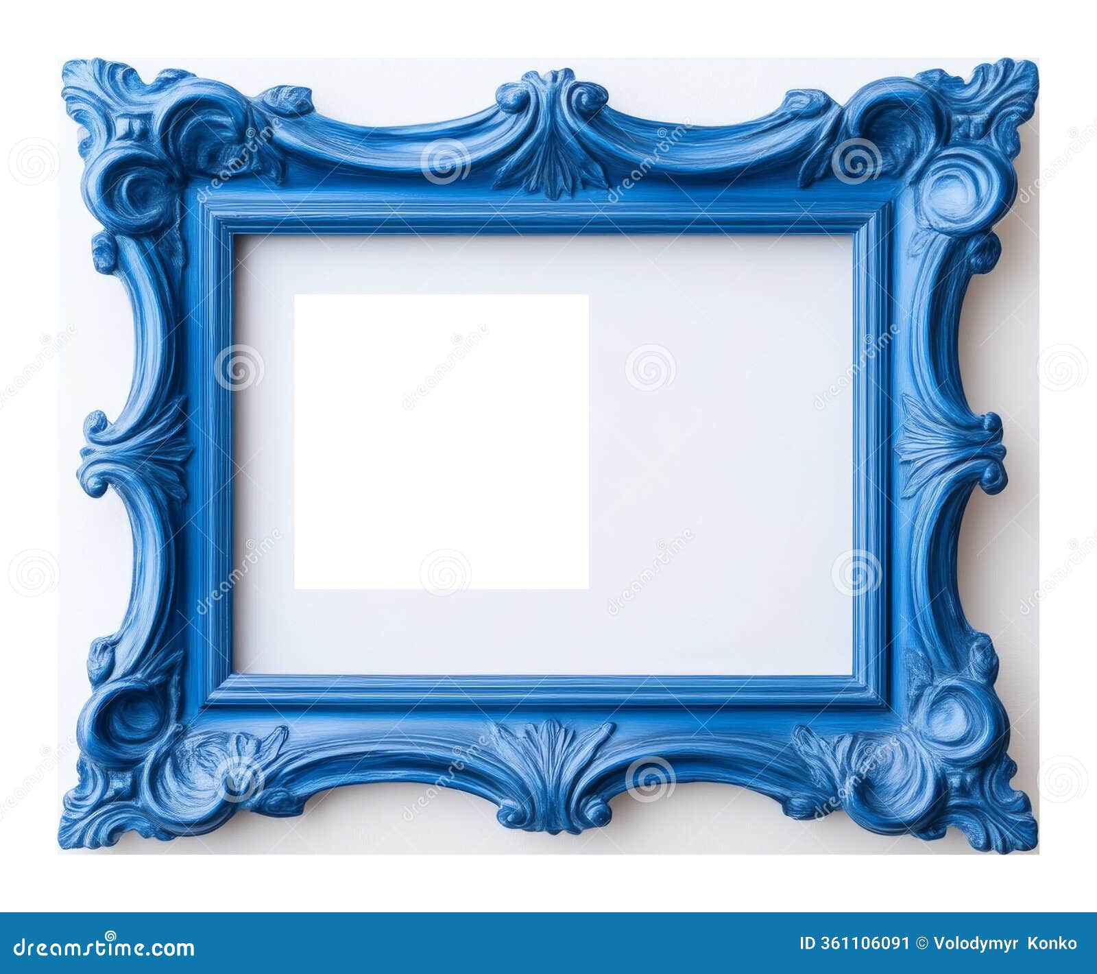 Ornate Blue Picture Frame with Empty Center, Victorian Style Design ...