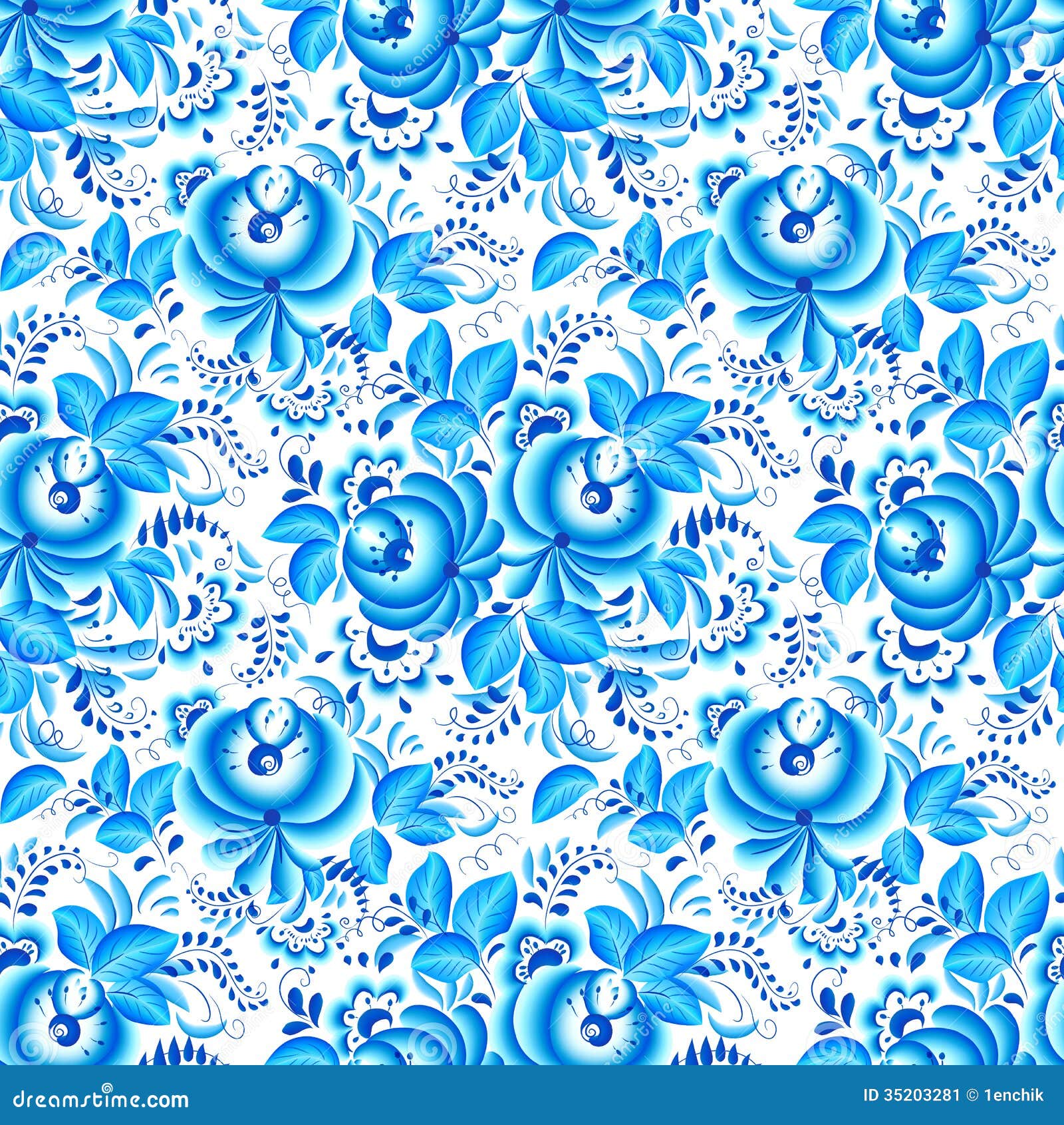 Ornate Blue and White Floral Vector Pattern Stock Illustration ...