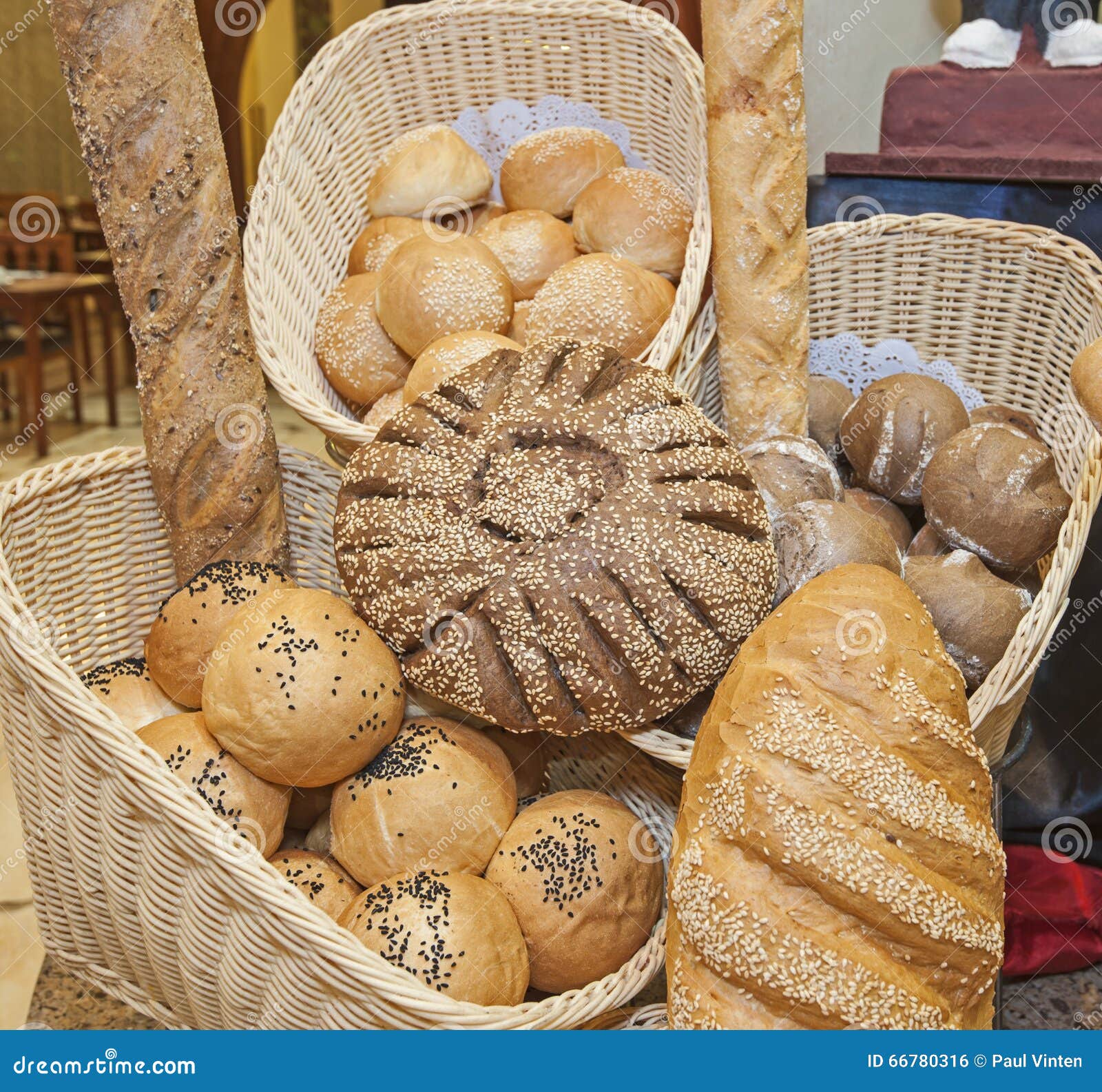 Ornate Bread Display at a Restaurant Buffet Stock Photo - Image of ...