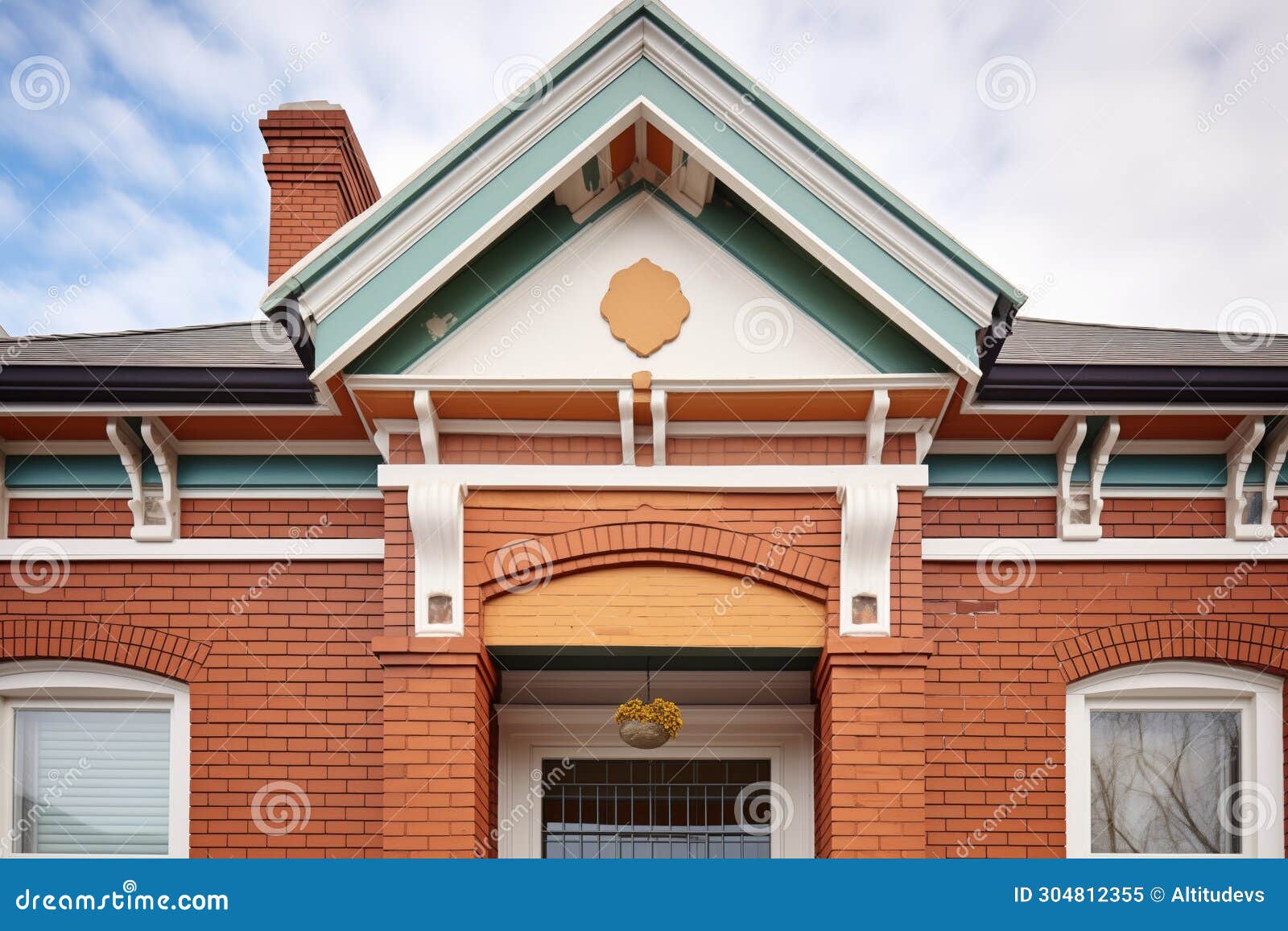 Ornate Brick Detailing on the Gable of a Colonial Home Stock Image ...