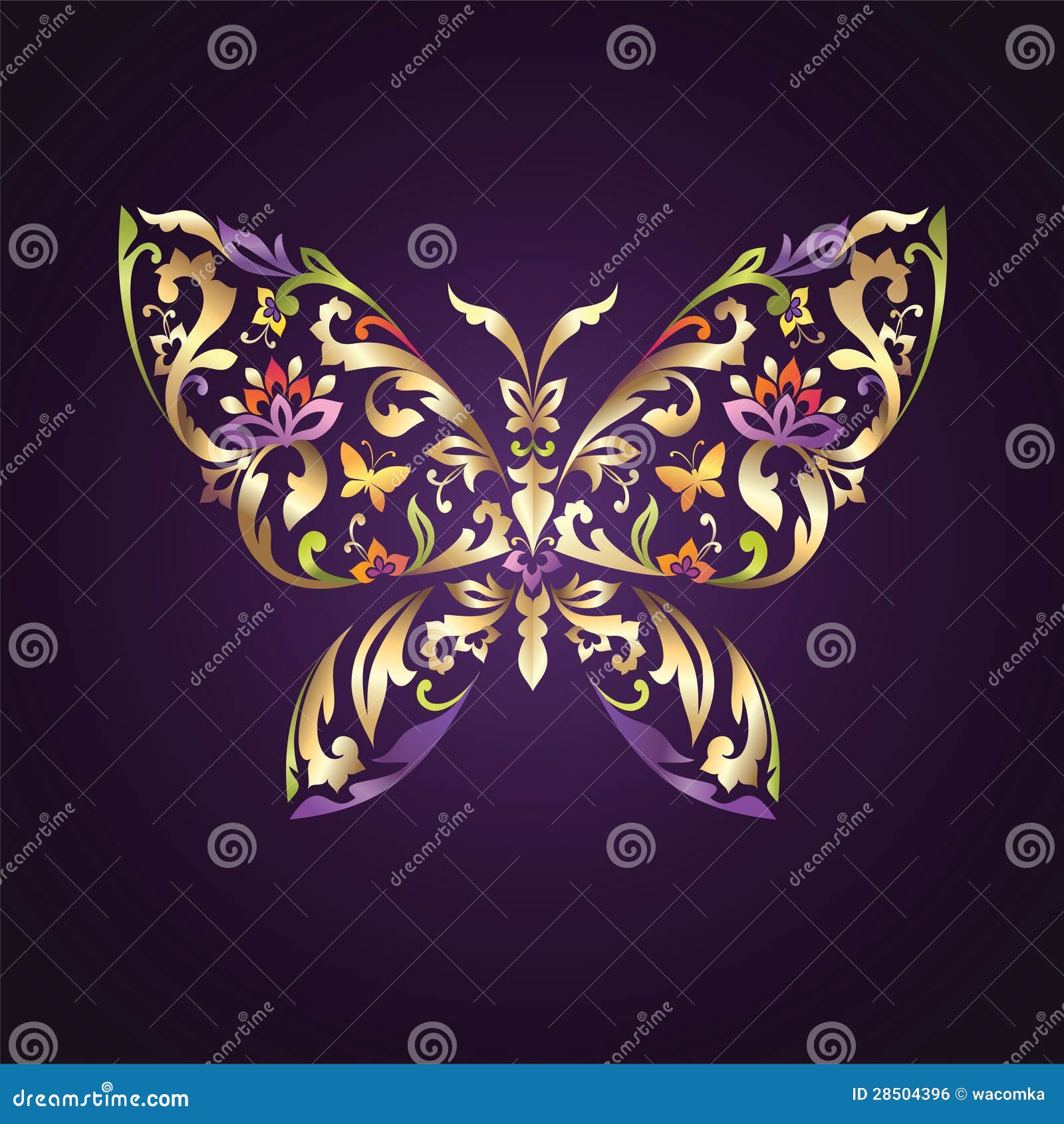 Ornate Butterfly Symbol with Floral Pattern Stock Vector - Illustration ...