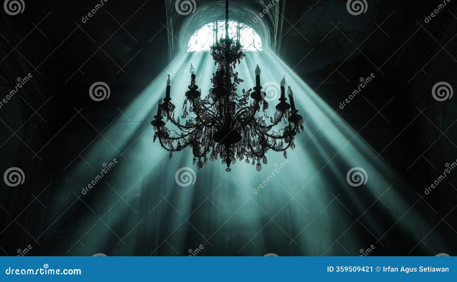 Ornate Chandelier Illuminated By Light Rays In A Dark Room Royalty-Free ...