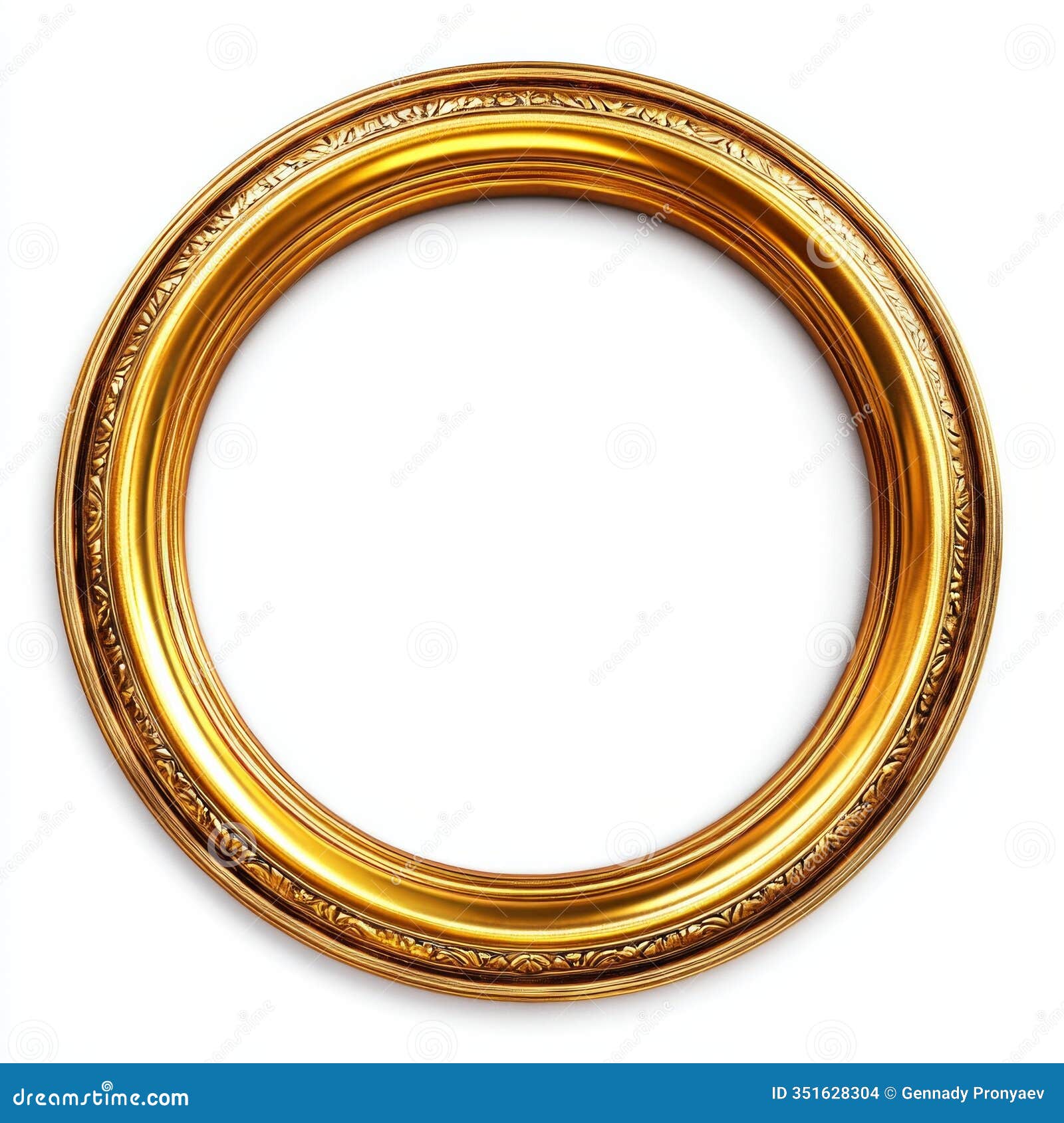 Ornate Circular Gold Frame with Intricate Leaf Patterns on White ...