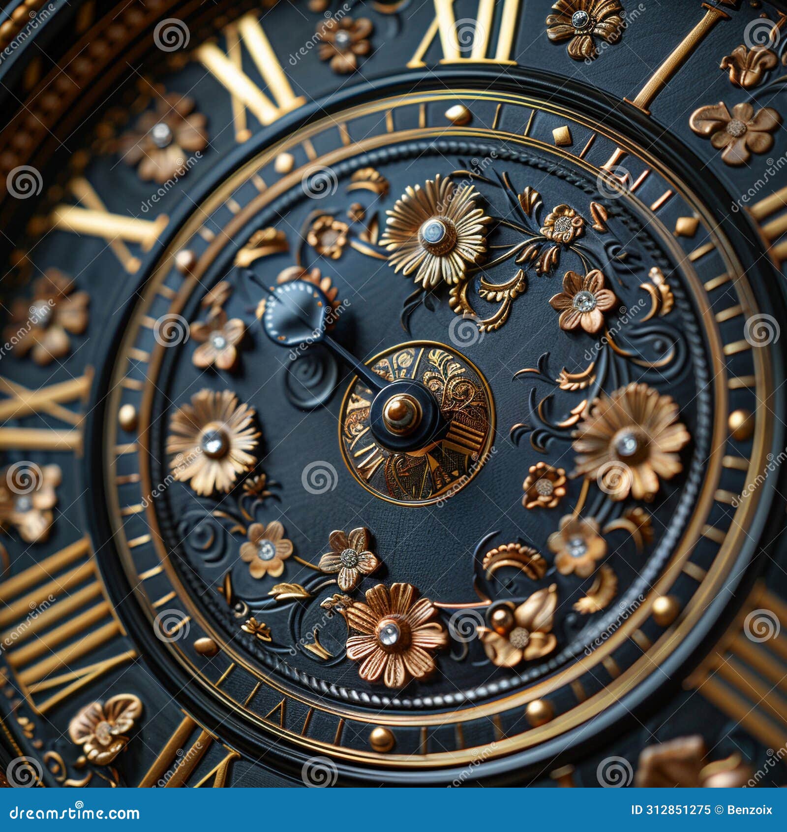 Ornate clock face close-up stock image. Image of intricate - 312851275
