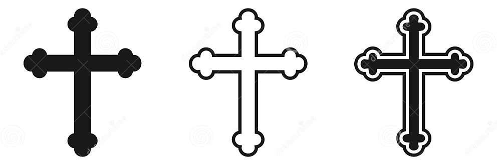 Flat Ornate Crucifix Vector, Solid and Outline Style, Decorative Cross ...