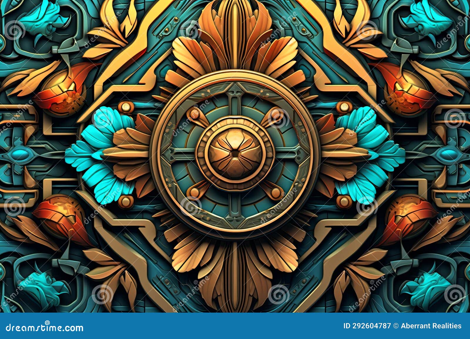 An Ornate Design on a Blue and Gold Background Stock Illustration ...