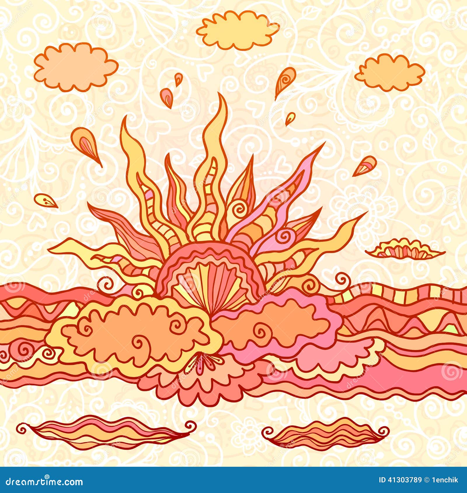 Ornate Doodle Rising Sun Vector Illustration Stock Vector ...