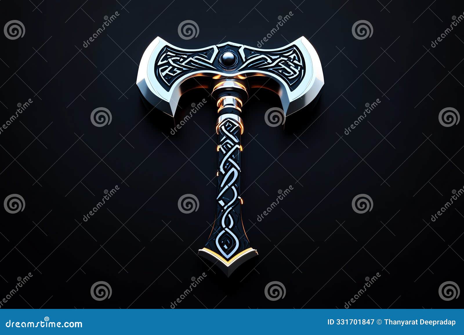 Ornate Double-headed Axe with Intricate Carvings on a Black Background ...