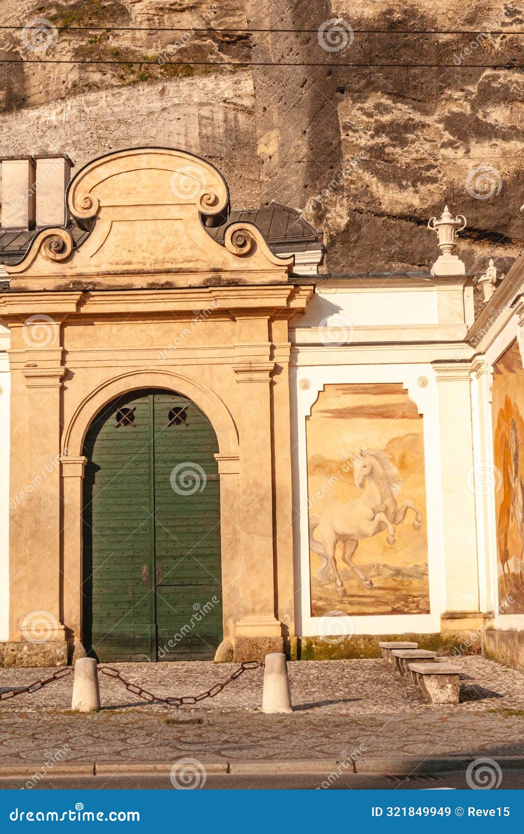 Ornate Entry and Doors, To a Large Structure Built into Rock Wall Stock ...