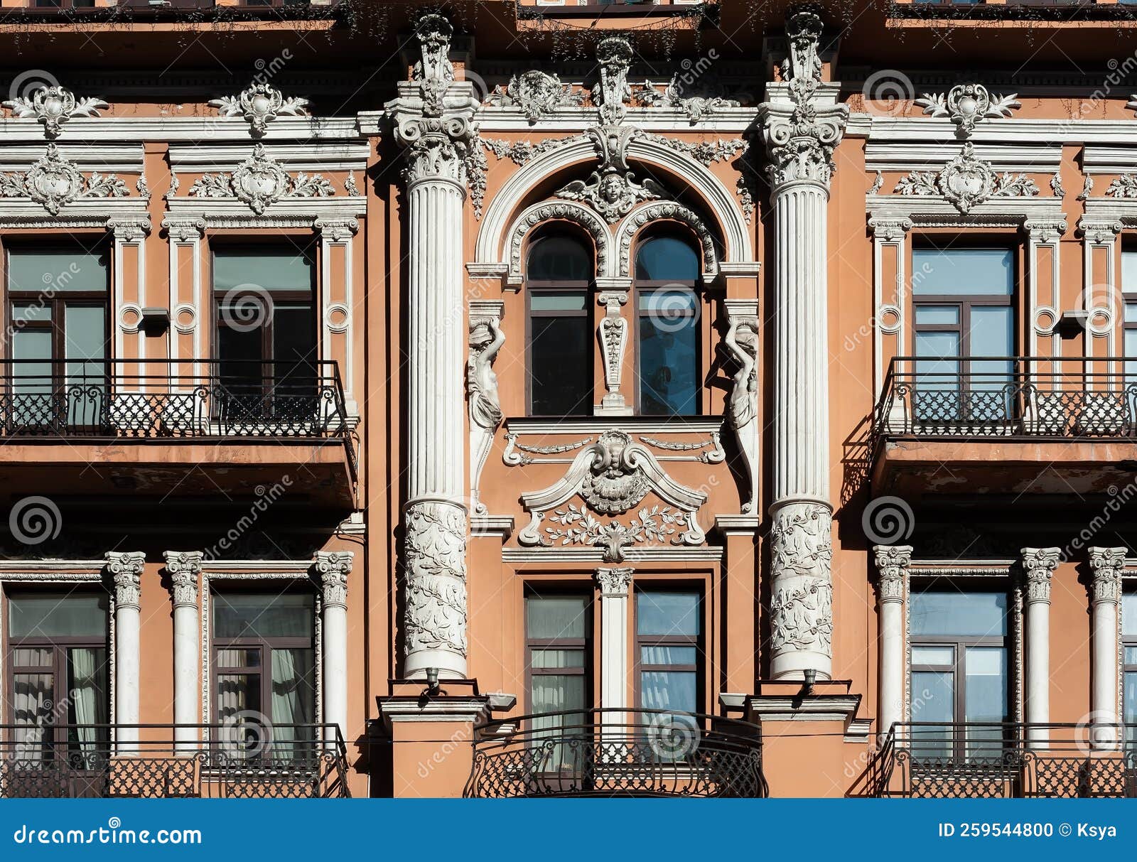 Facade of Old Building in Kyiv Ukraine Stock Photo - Image of column ...
