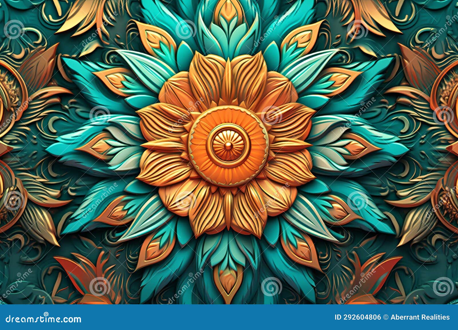 An Ornate Floral Design on a Green Background Stock Illustration ...