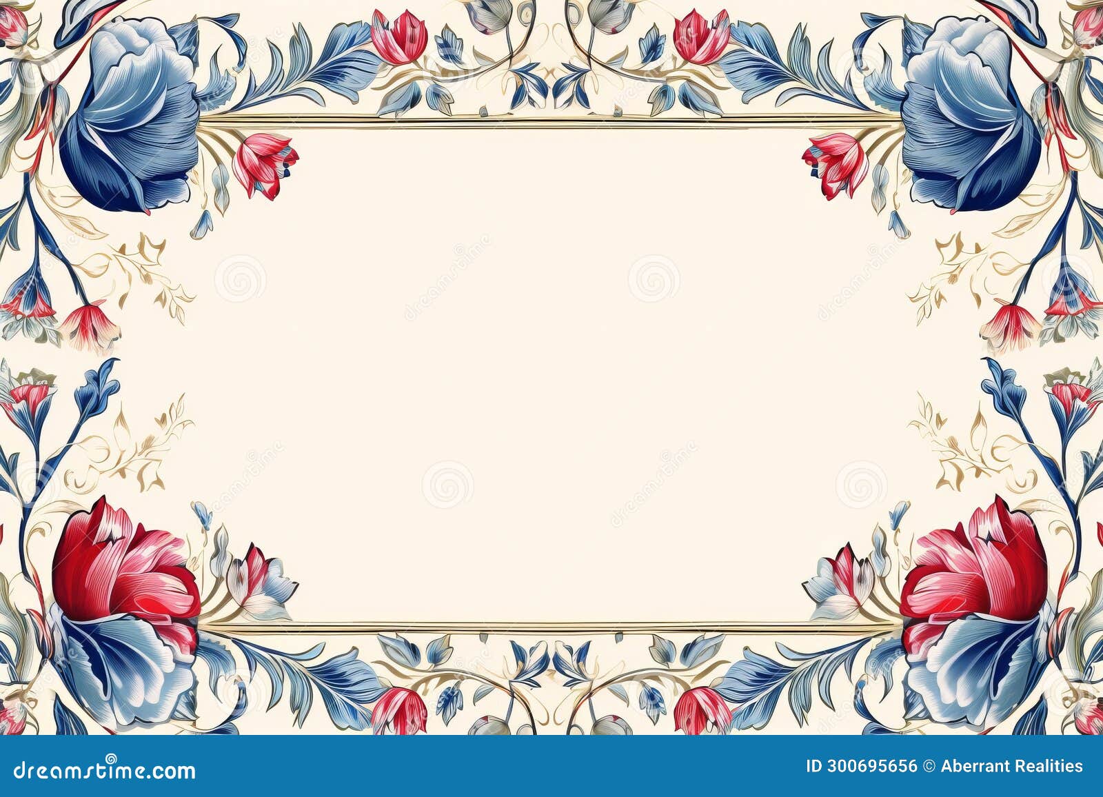 An Ornate Floral Frame with Red Blue and White Flowers Stock ...
