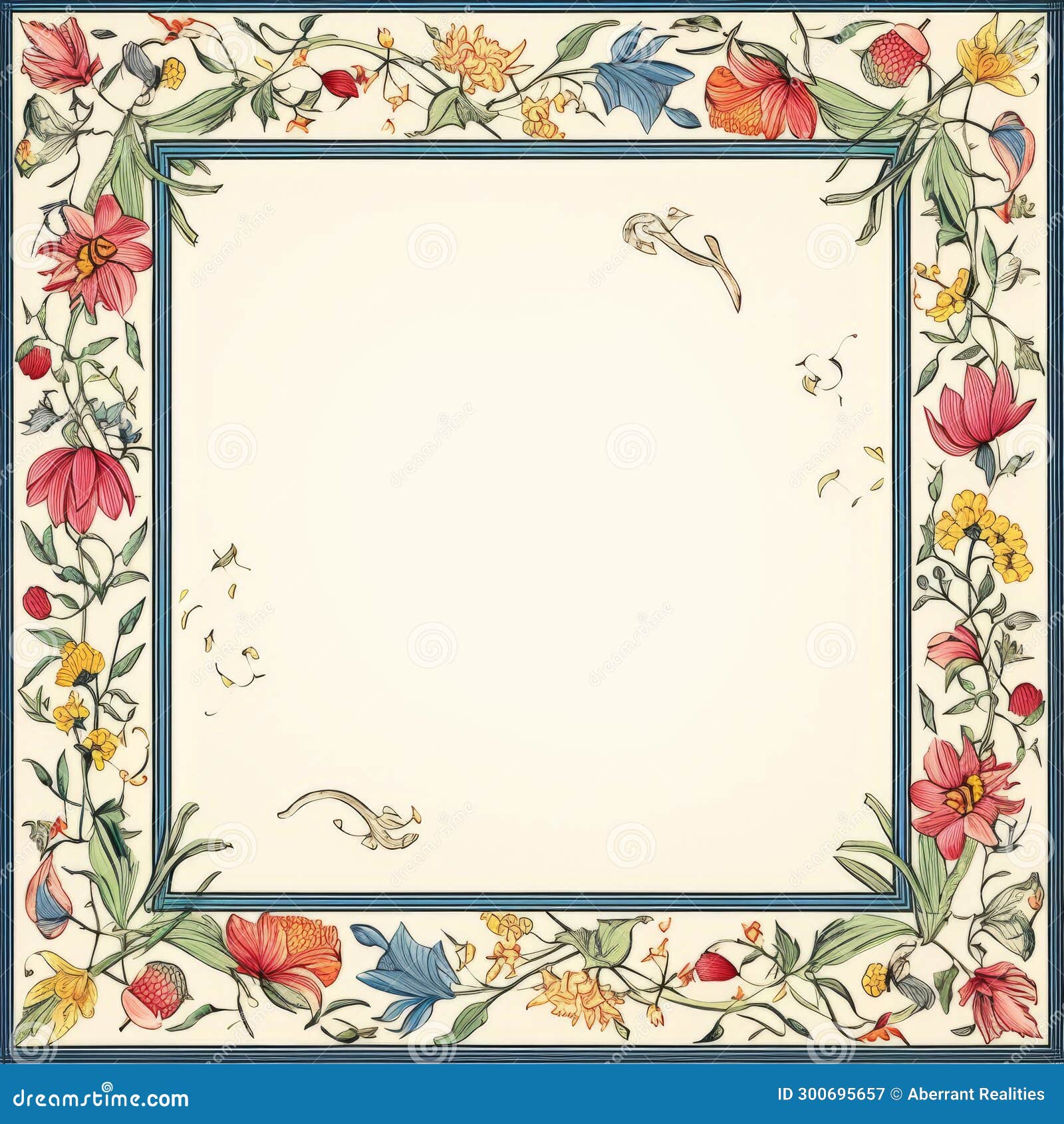 An Ornate Floral Frame with Red Yellow and Blue Flowers Stock ...