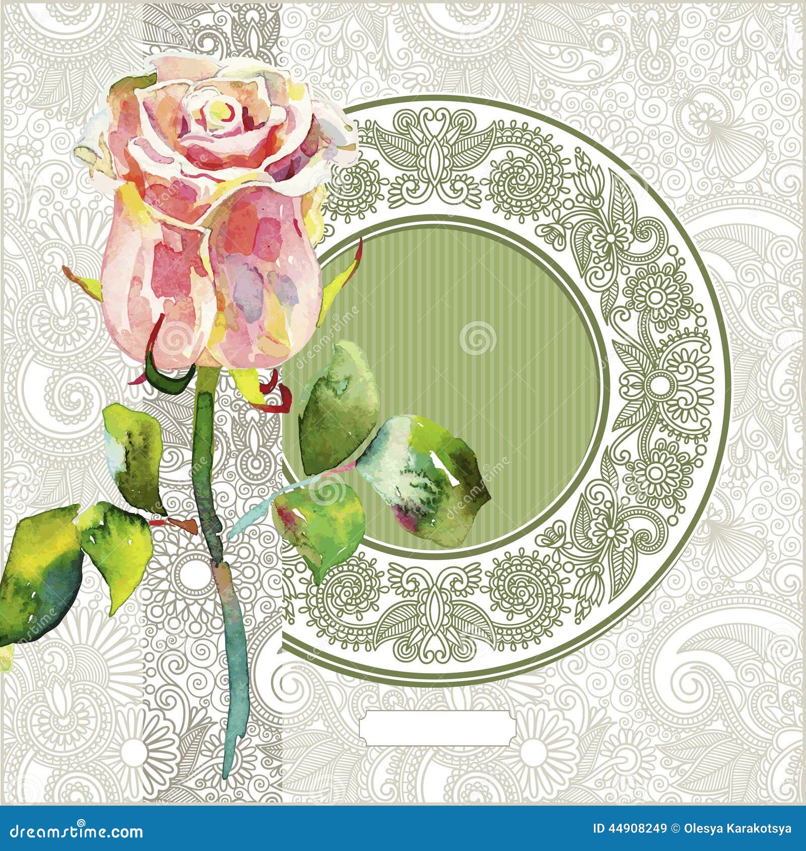 Ornate Floral Pattern with Pink Watercolor Rose Stock Vector ...