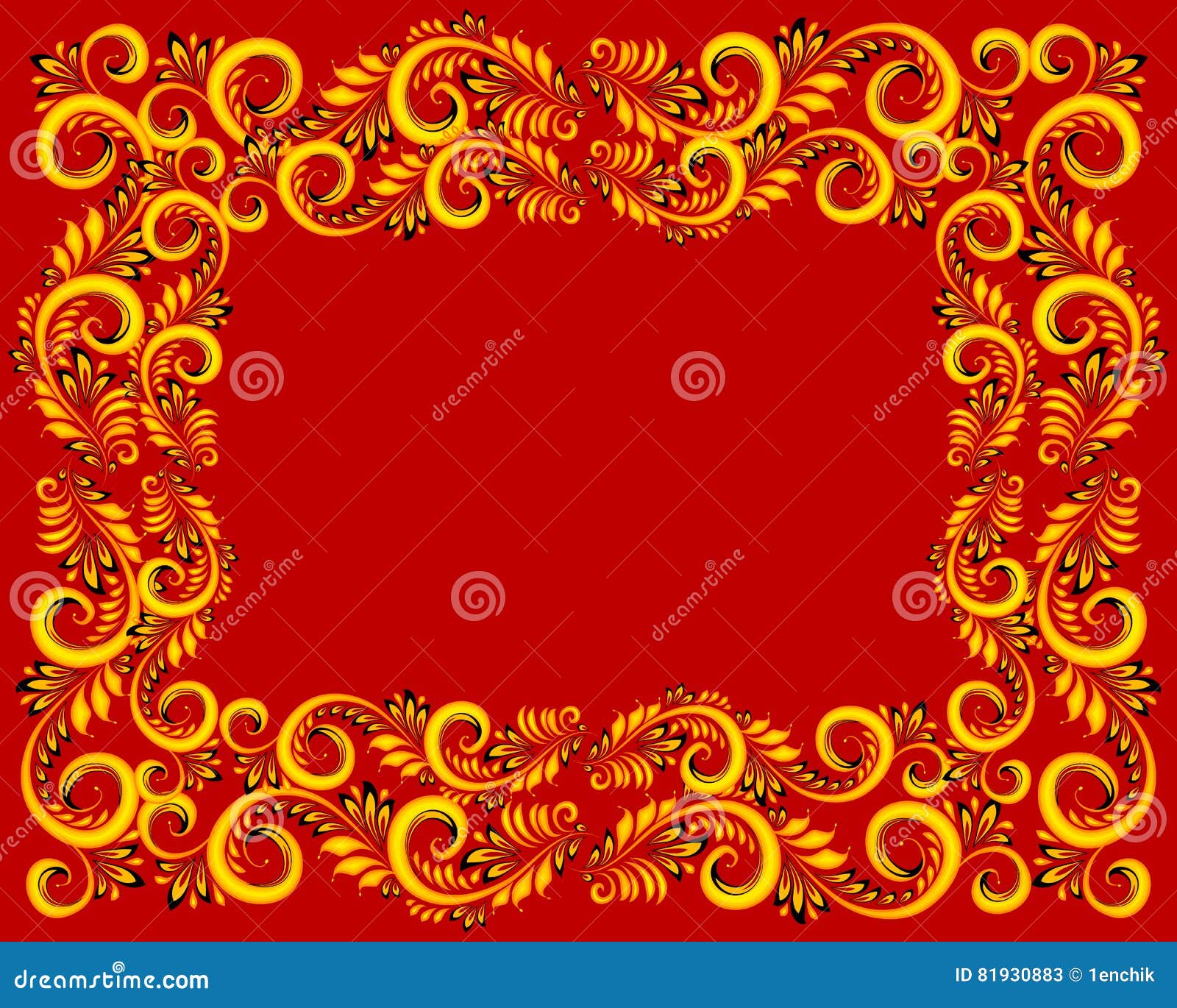 Ornate Floral Rectangle Frame in Golden Colors on Red Background Stock ...