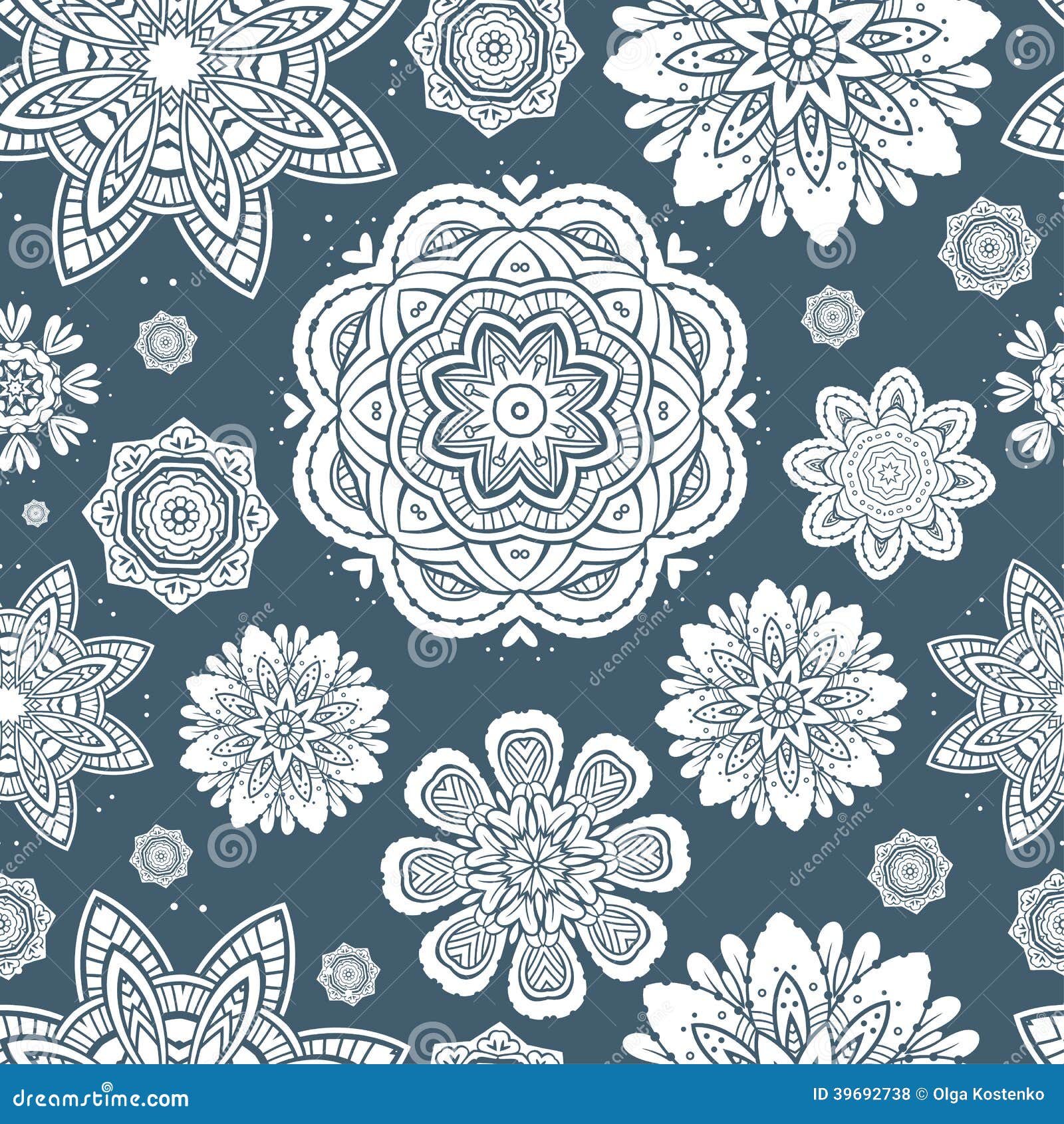 Ornate Floral Snowflakes Seamless Pattern Stock Vector - Illustration ...