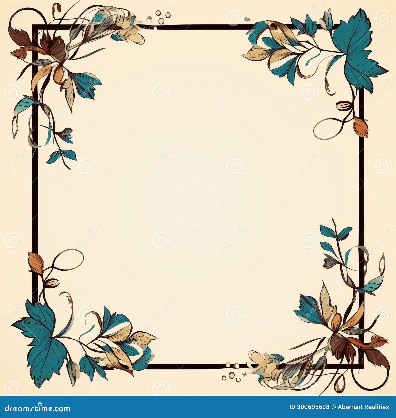 An Ornate Frame with Flowers and Leaves on a Beige Background Stock ...