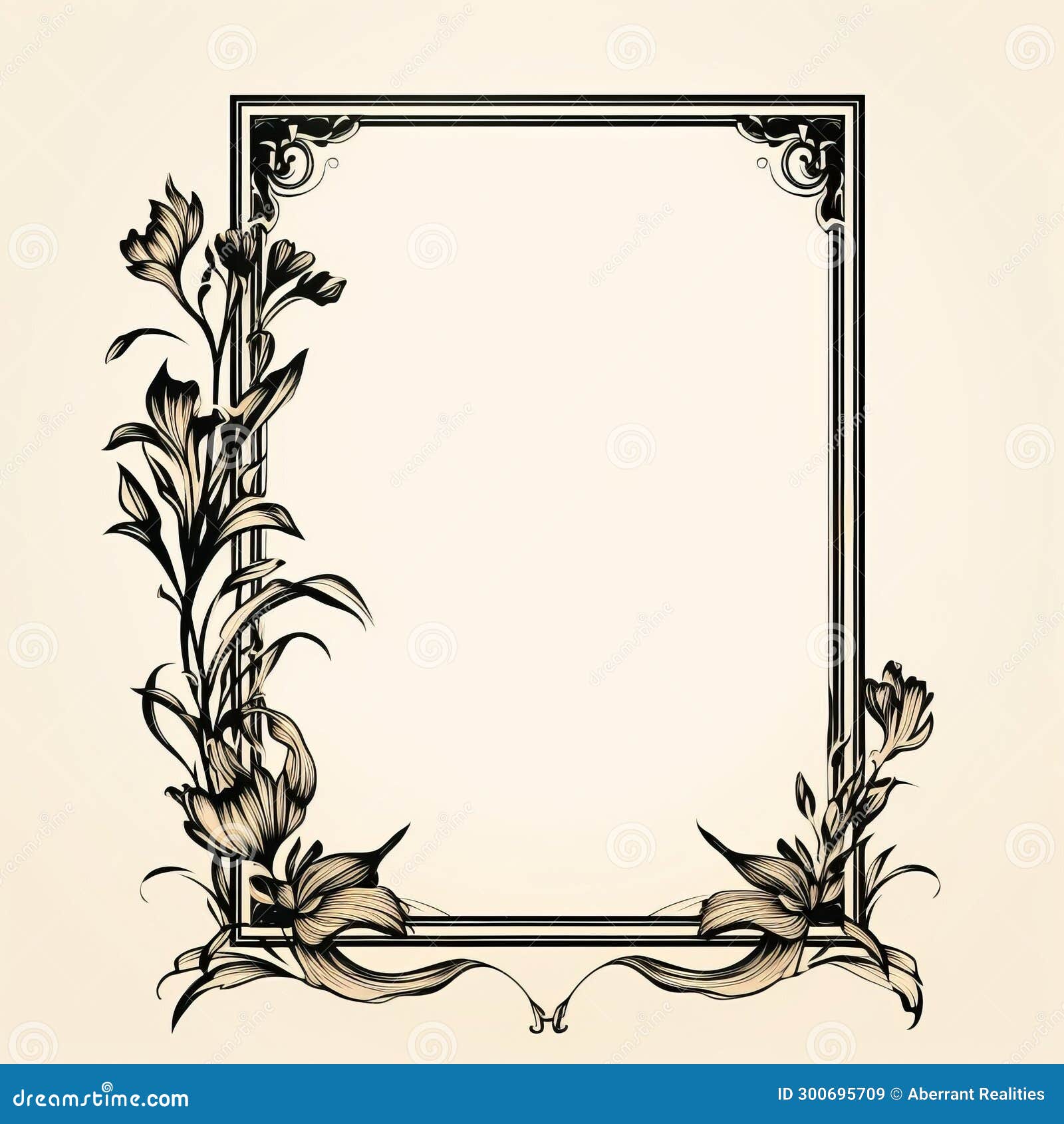 An Ornate Frame with Flowers and Leaves on a Beige Background Stock ...