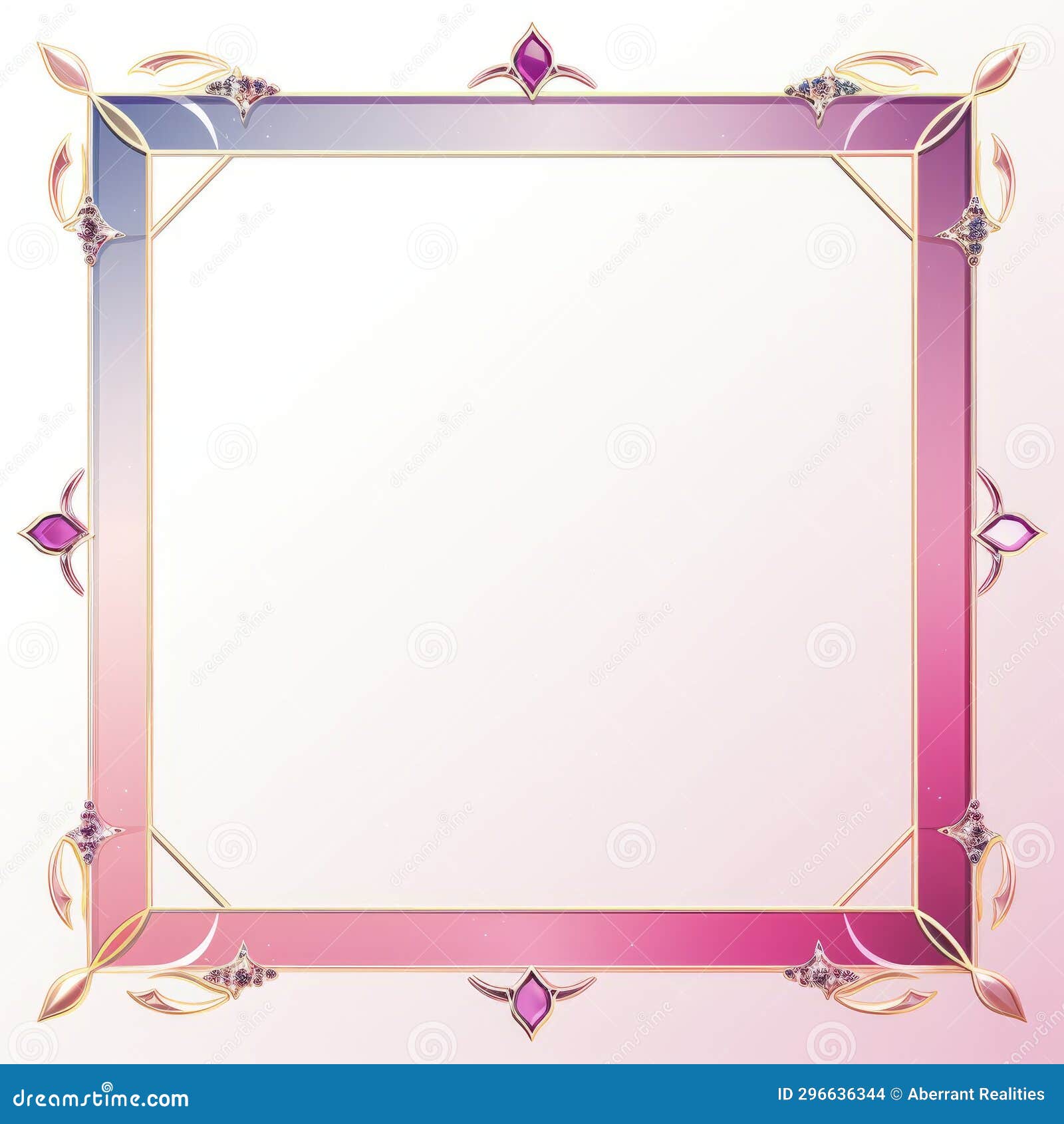An Ornate Frame with Pink and Blue Crystals on a White Background Stock ...