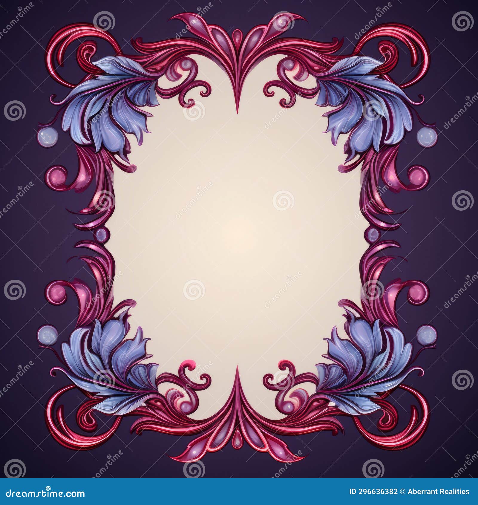 An Ornate Frame with Purple and Blue Flowers on a Purple Background ...