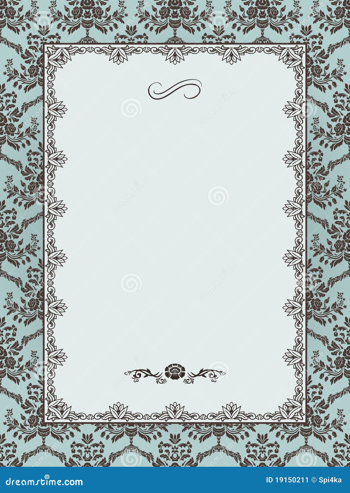 Ornate Frame on Seamless Damask Background. Stock Vector - Illustration ...