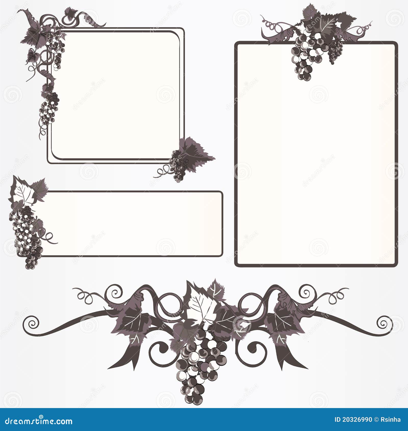 Ornate Frames with Grapes Leaves and Vine Stock Vector - Illustration ...