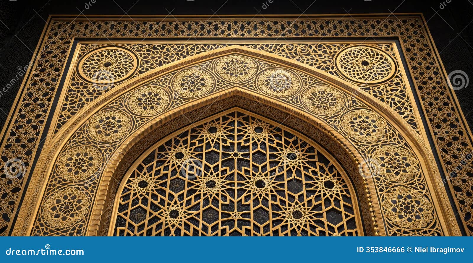 Ornate Geometric Arabesque Design with Intricate Golden Patterns on ...