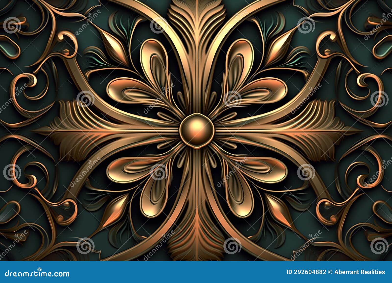 An Ornate Gold Background with a Floral Design Stock Illustration ...