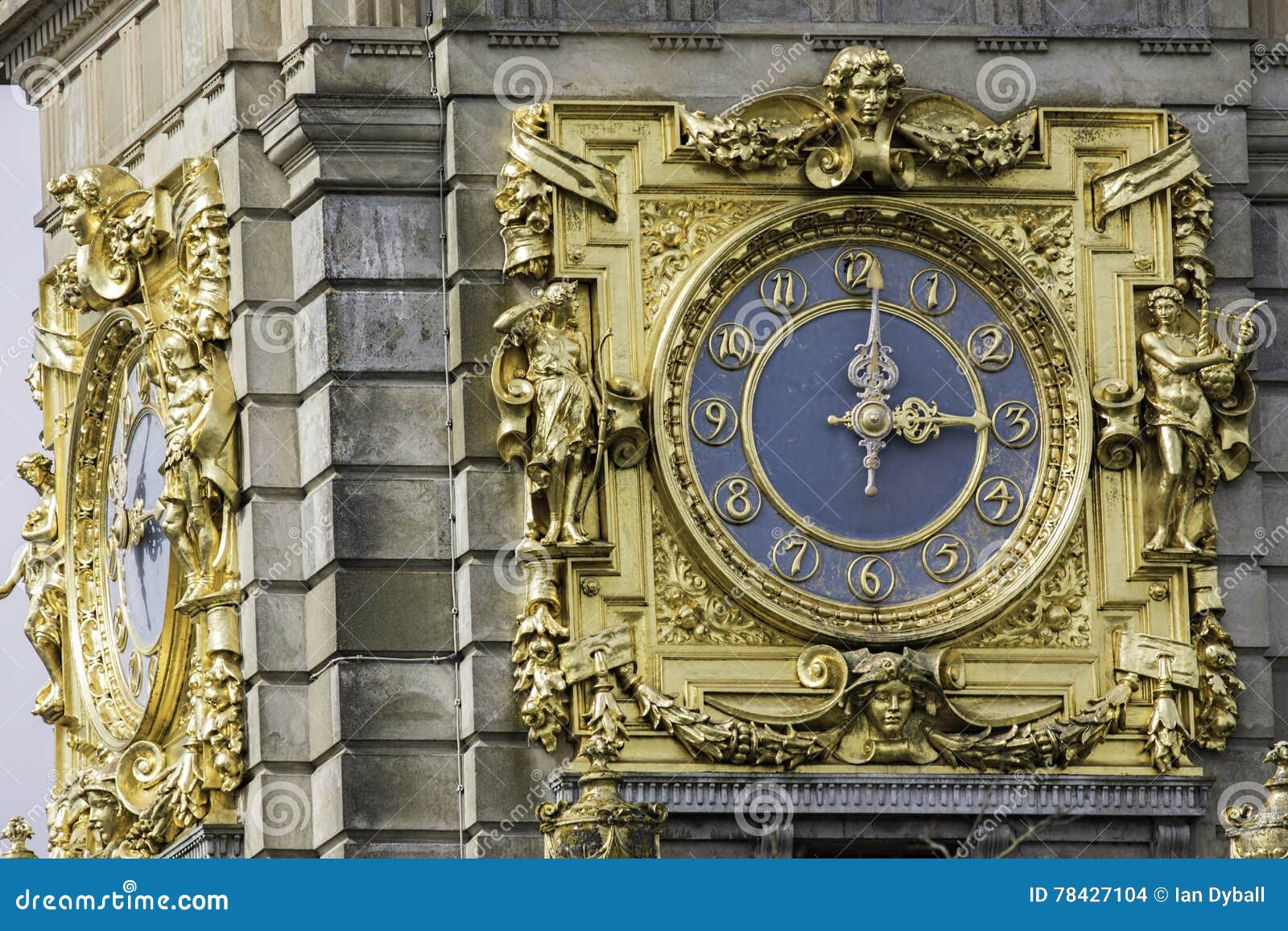 An Ornate Gold Clock at 3pm Stock Photo - Image of regal, decadence ...
