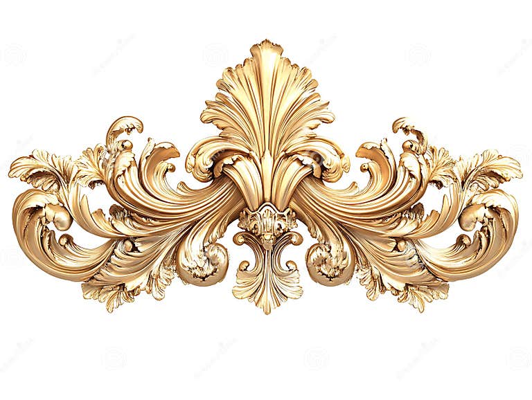 Ornate Gold Decorative Element, Isolated on White Background Stock ...