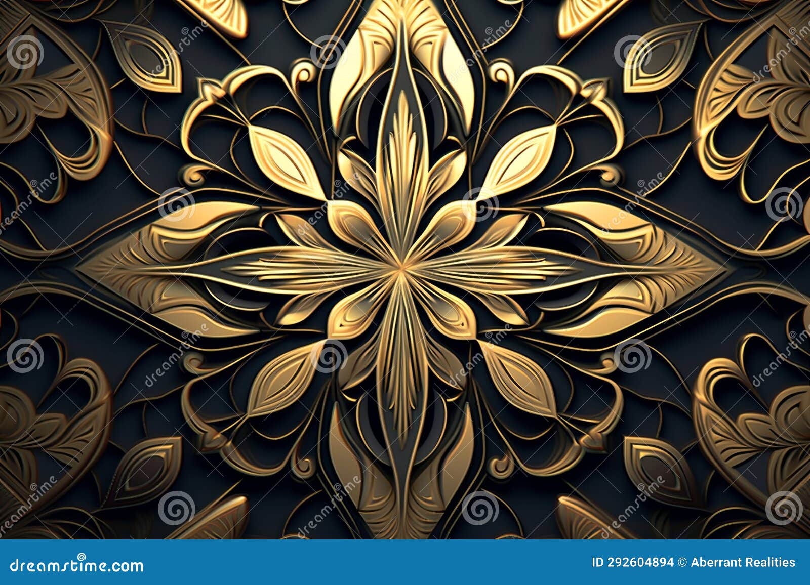 An Ornate Gold Design on a Black Background Stock Illustration ...