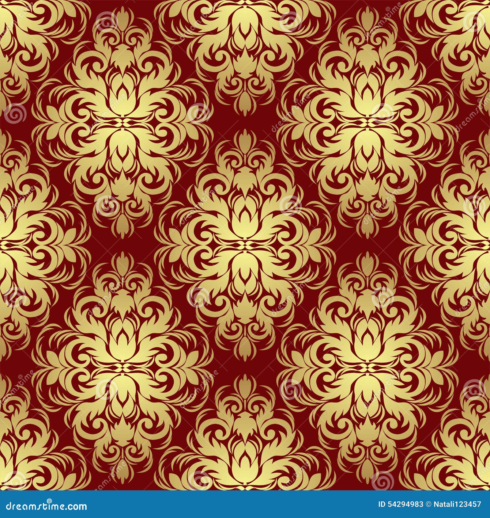 Ornate Gold Floral Ornamental Pattern on Red. Stock Vector ...