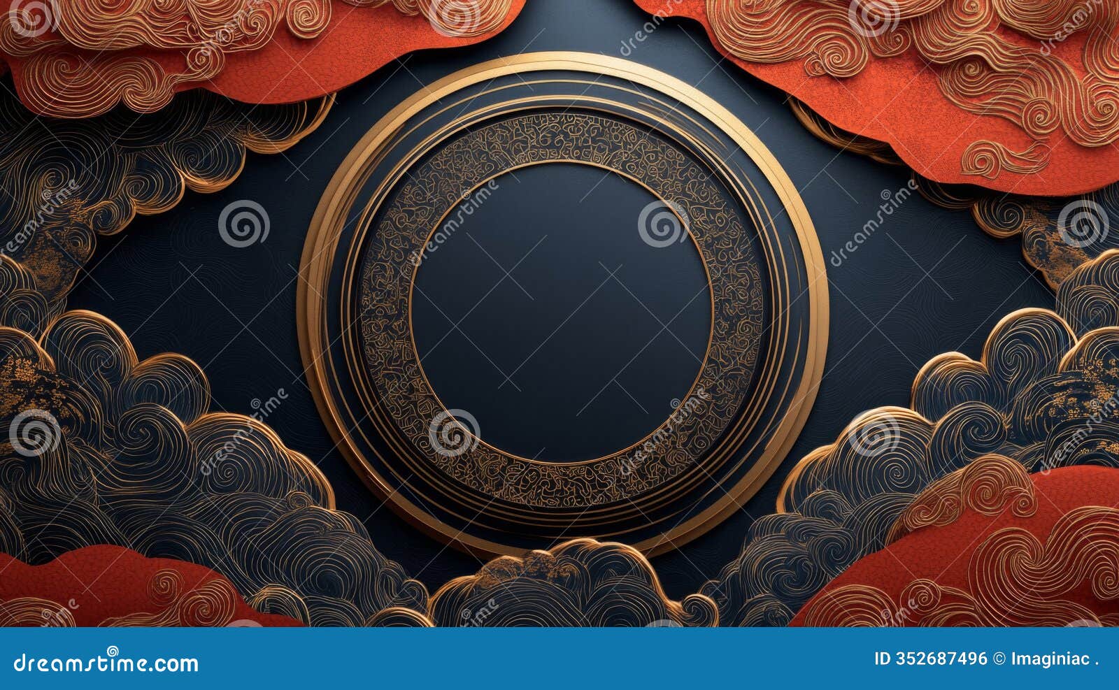 Ornate Gold Frame with Intricate Cloud Designs Stock Illustration ...